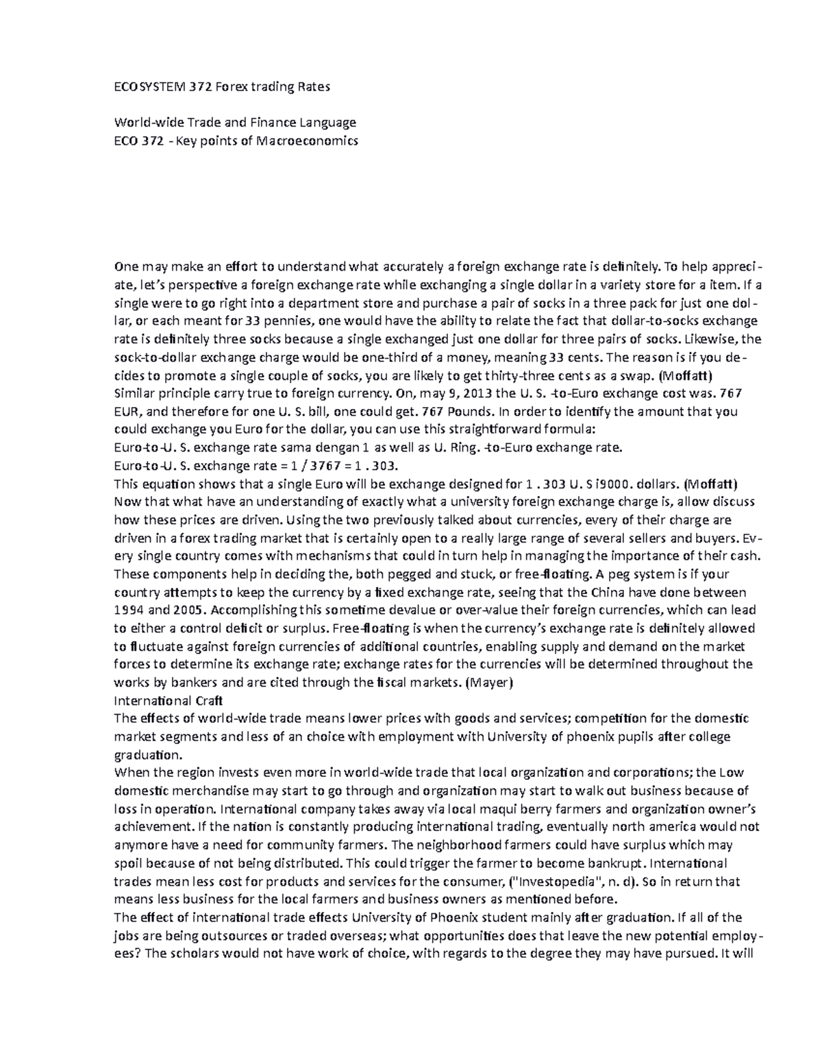 ECO 372 Foreign Exchange Rates Paper 1 - ECOSYSTEM 372 Forex trading ...