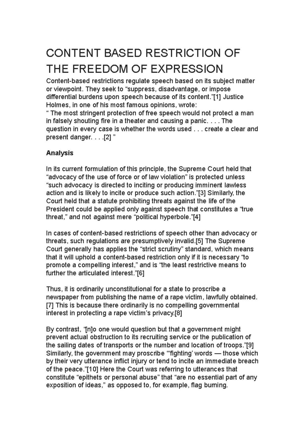 9 Content Based Restriction OF THE Freedom OF Expres - Juris Doctor ...