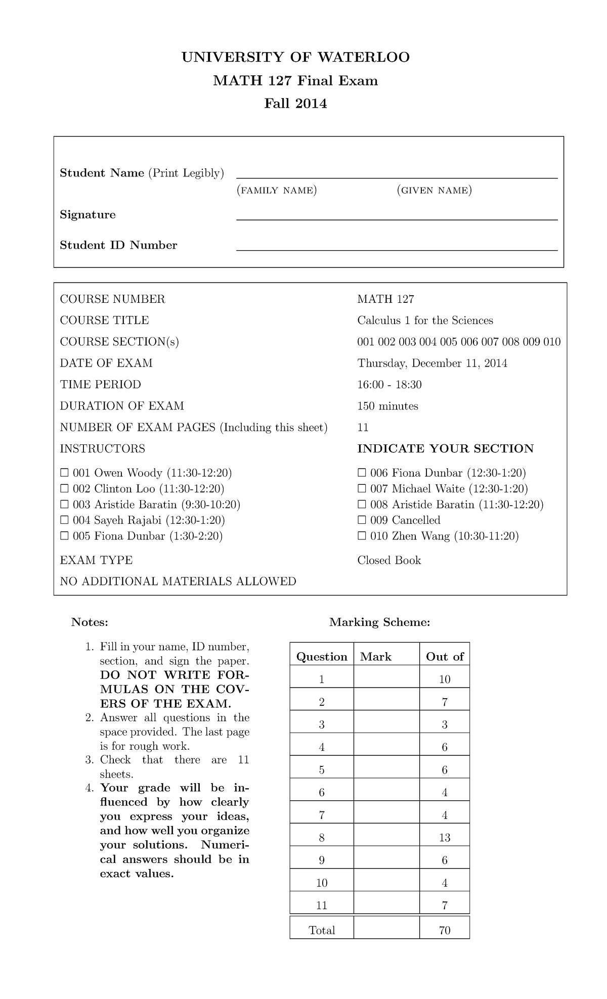 Math127 f14 final 1 - UNIVERSITY OF WATERLOO MATH 127 Final Exam Fall ...