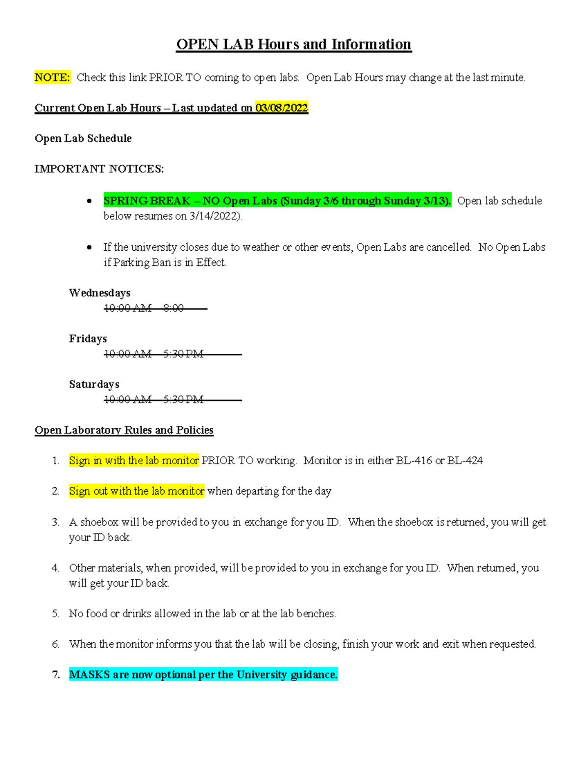 Open Labs FA2021 - Circuits - OPEN LAB Hours and Information NOTE ...