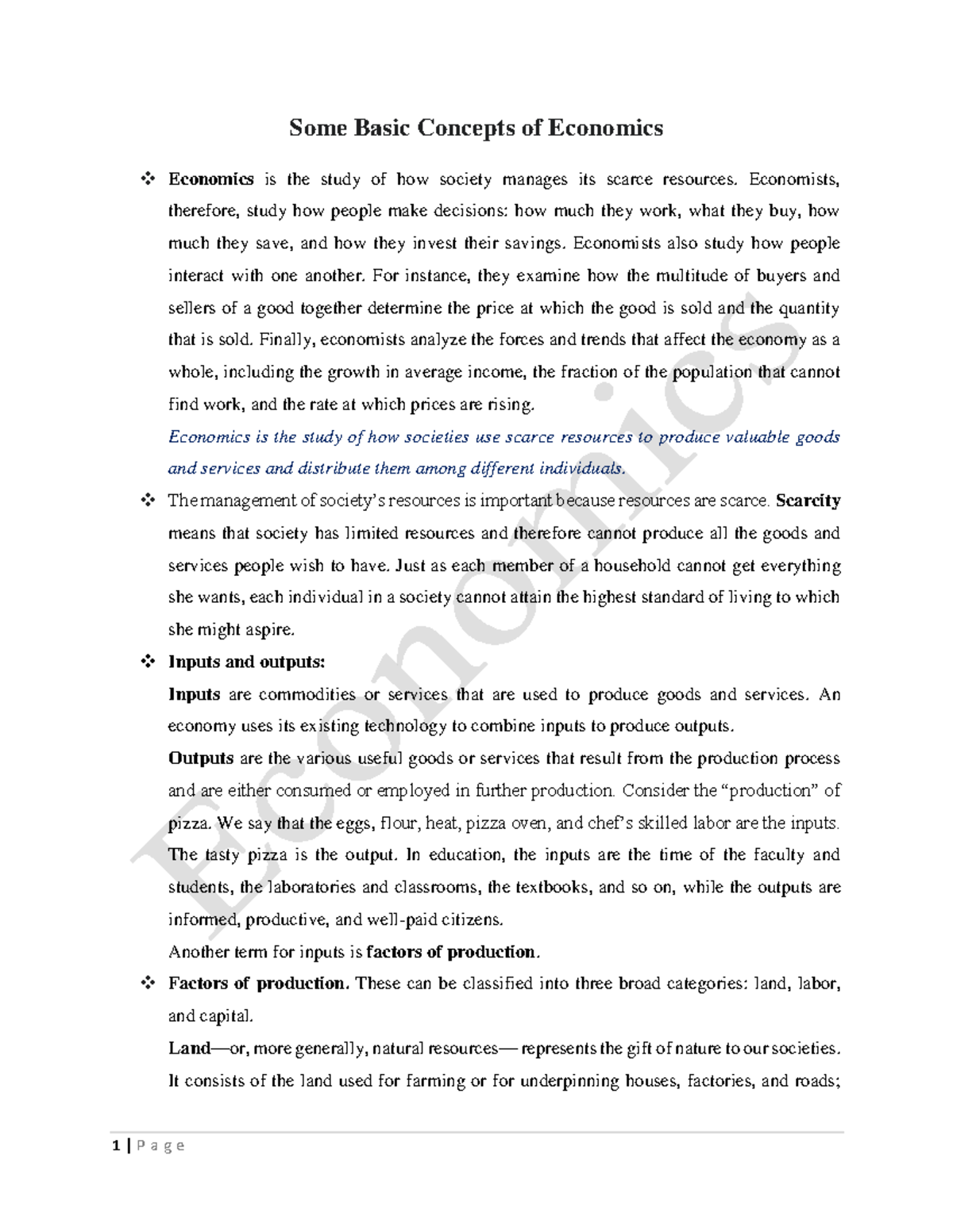 Basic Concepts of Economics - Economists, therefore, study how people ...