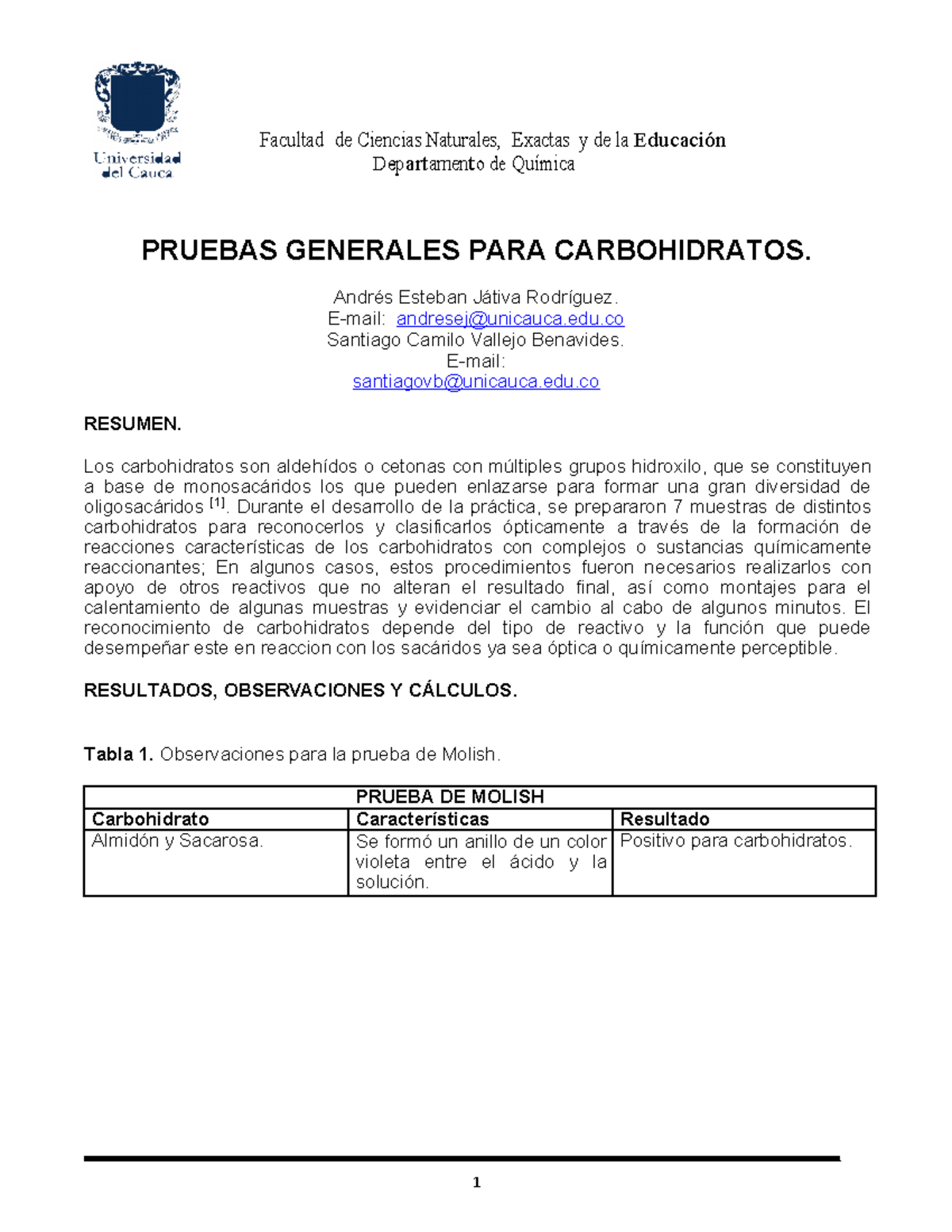 Pruebas Generales PARA Carbohidratos - Facultad de Ciencias Naturales ...