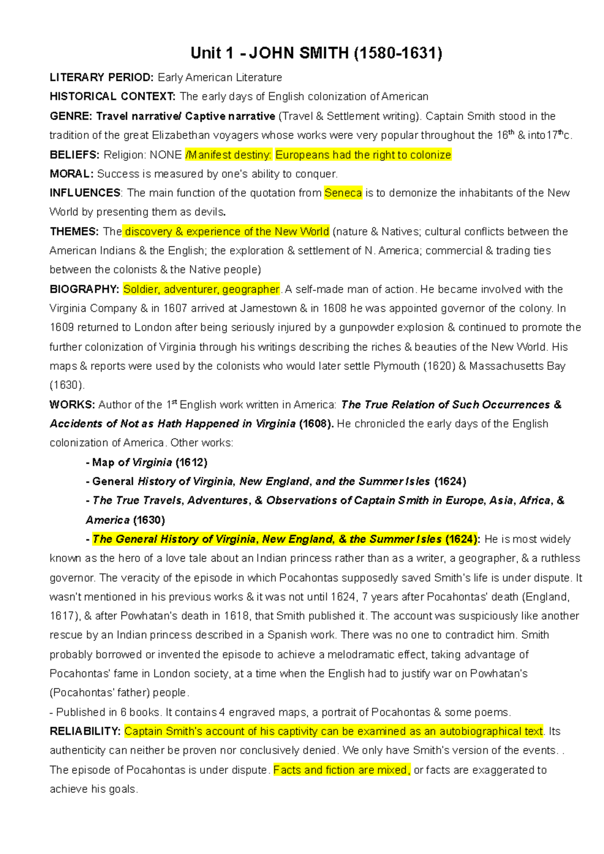 Literatura Norteamericana: Unit 1 John Smith - Unit 1 - JOHN SMITH ...