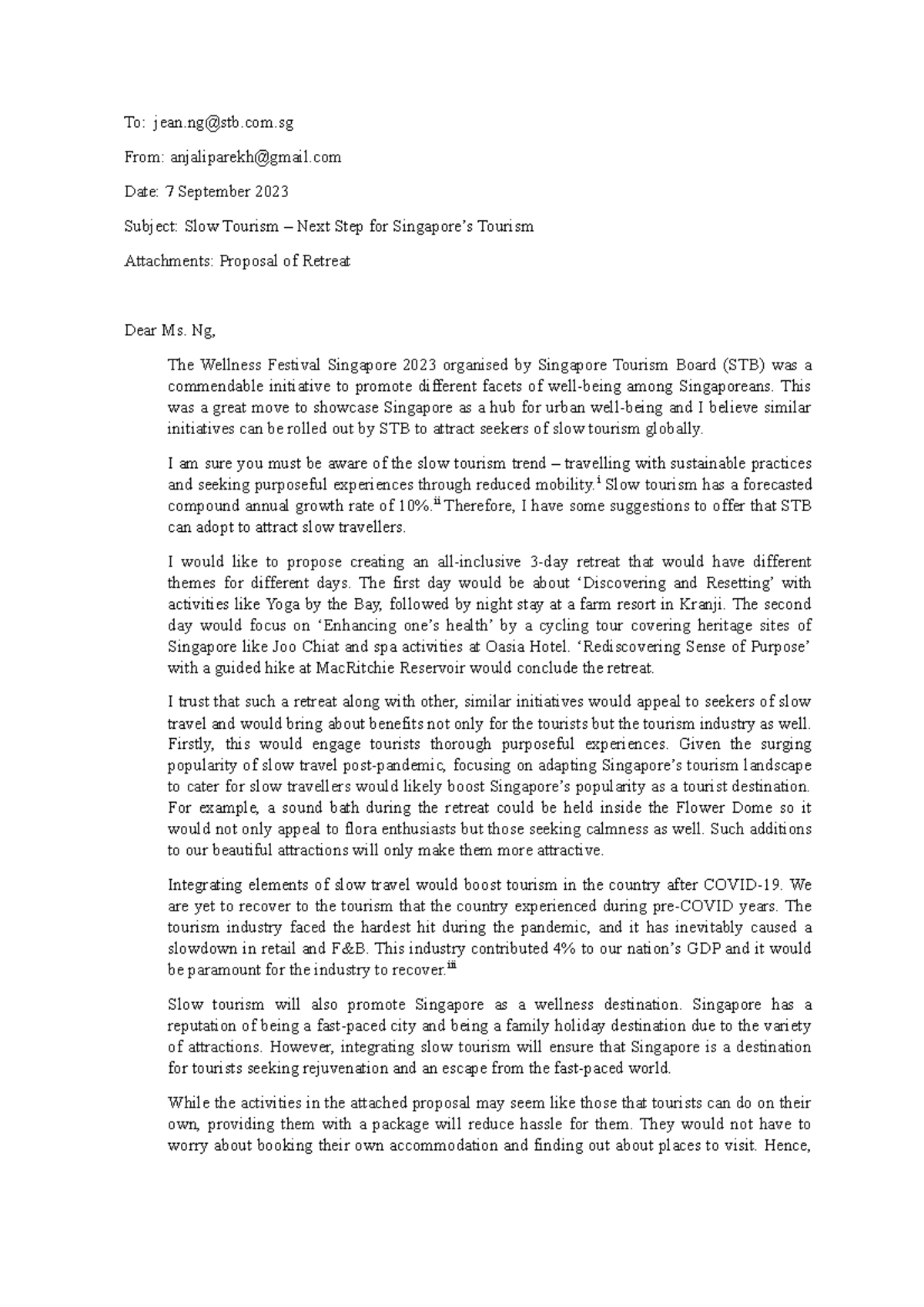 Slow tourism PM - To: jean@stb.com From: anjaliparekh@gmail Date: 7 ...