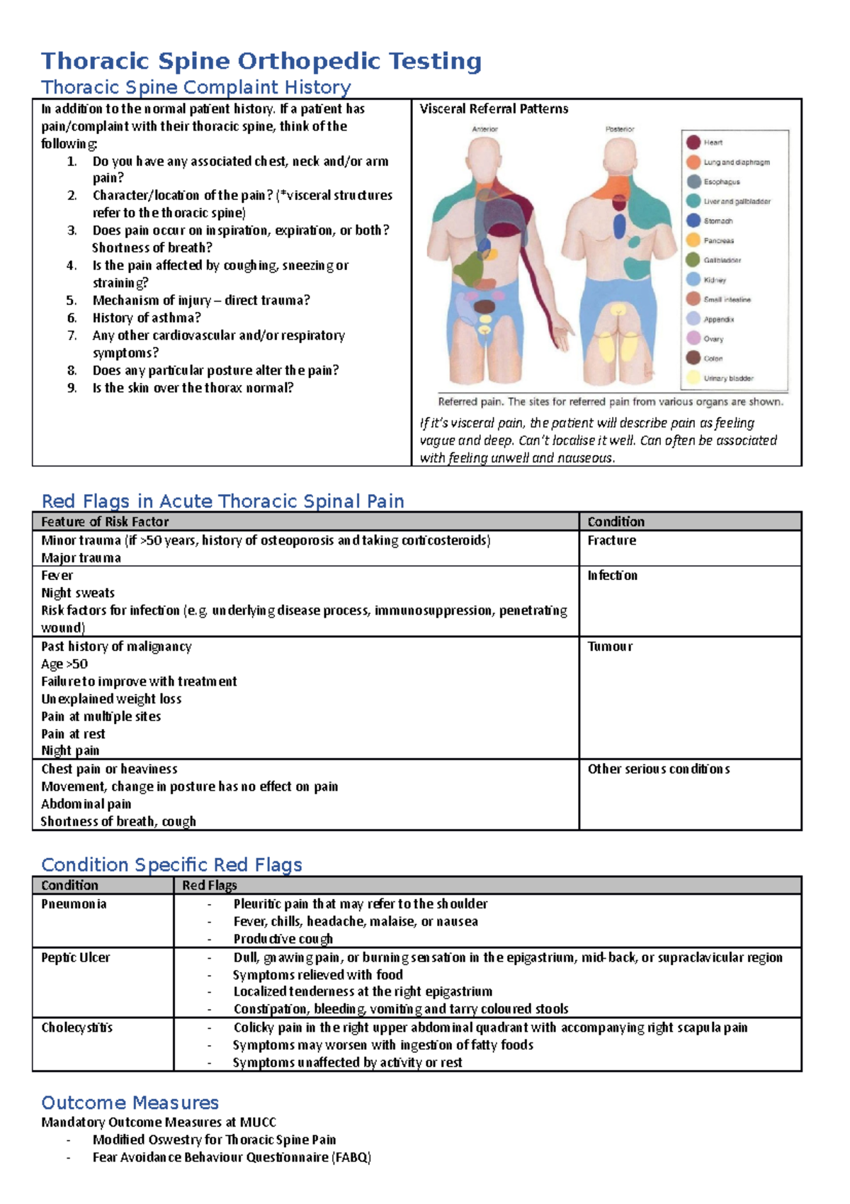 5 - Thoracic Spine Ortho Testing - CHI337 - Murdoch - Studocu