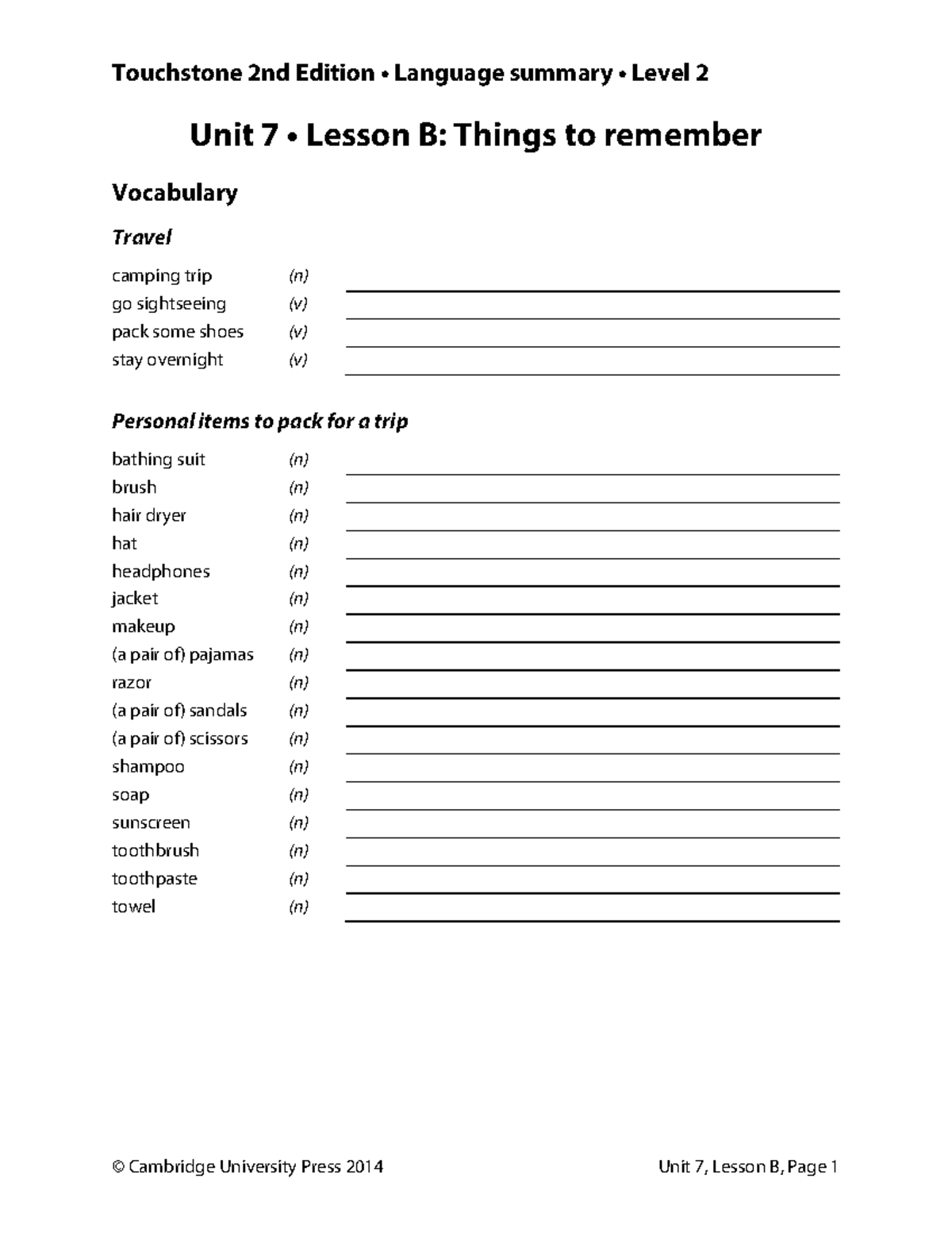TS2e L2 U7 LB Langsum - .,,,,,,,,,,,,,,,hjh¡ - Touchstone 2nd Edition • Language summary • Level ...