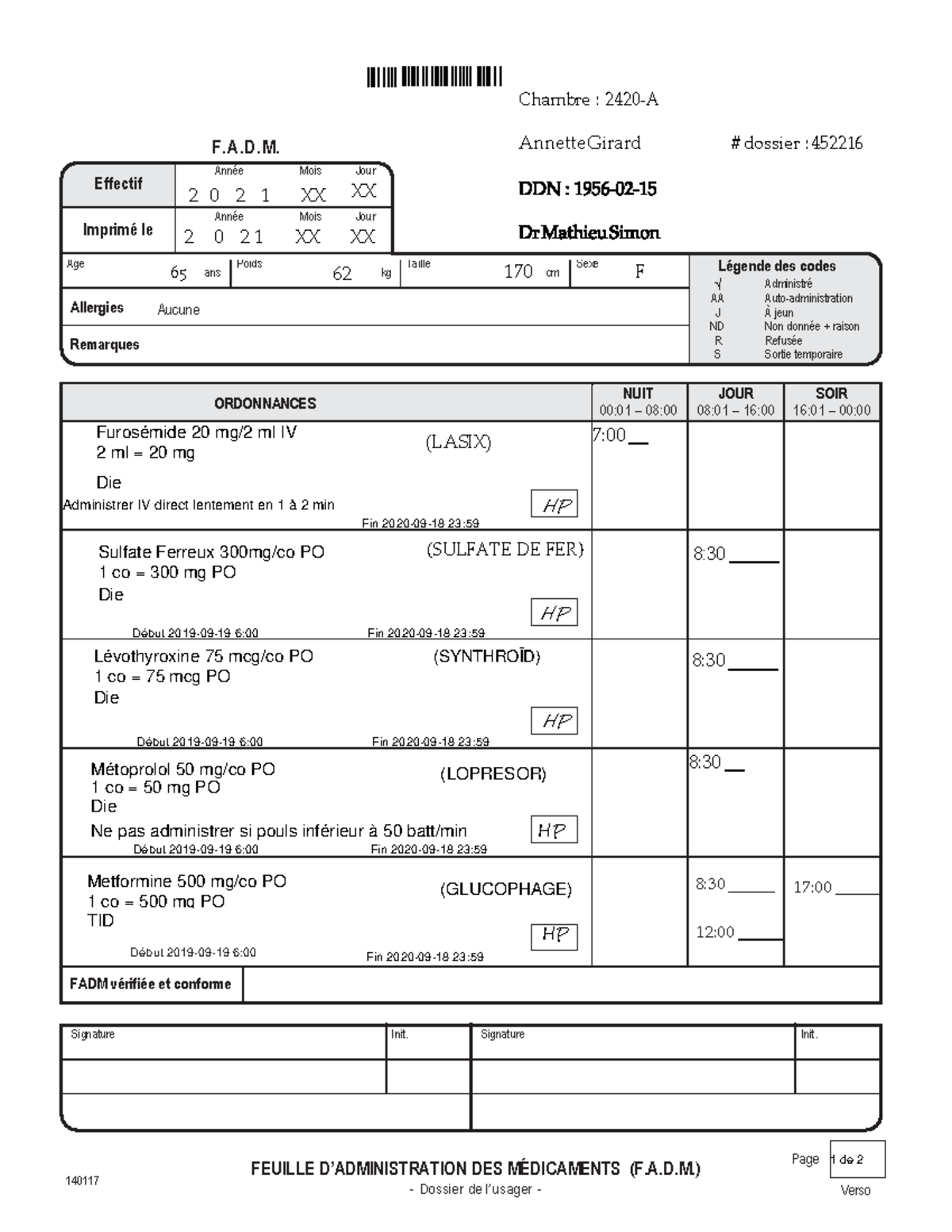 Exemple FADM - Page 1 de 2 Verso FEUILLE D’ADMINISTRATION DES ...