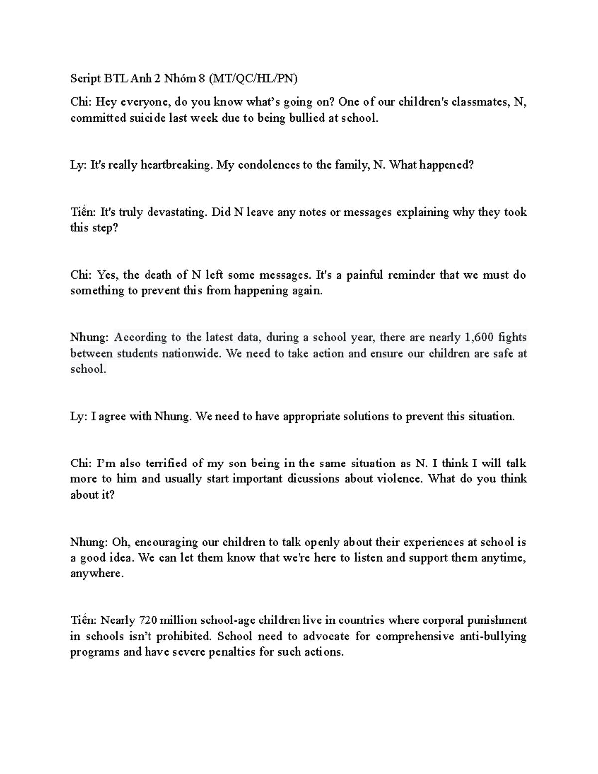 Script BTL Anh 2 Nhóm 8 - dghdf - Script BTL Anh 2 Nhóm 8 (MT/QC/HL/PN ...