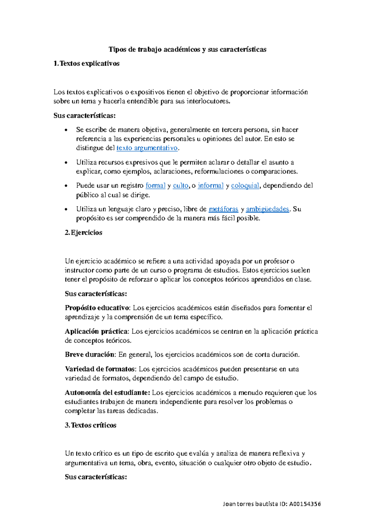 Unidad 2. Actividad 1. Tipos de Trabajos Académicos - Tipos de trabajo académicos y sus - Studocu