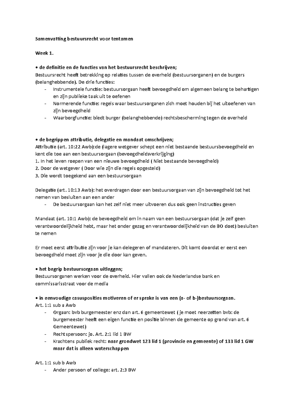 Samenvatting bestuursrecht - de definitie en de functies van het ...