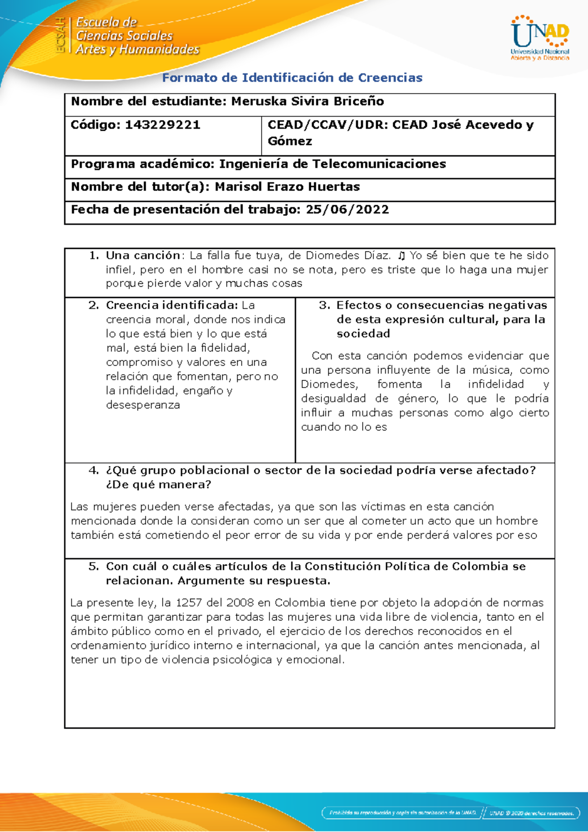 Fase2 Reflexion Meruska - Formato de Identificación de Creencias Nombre ...