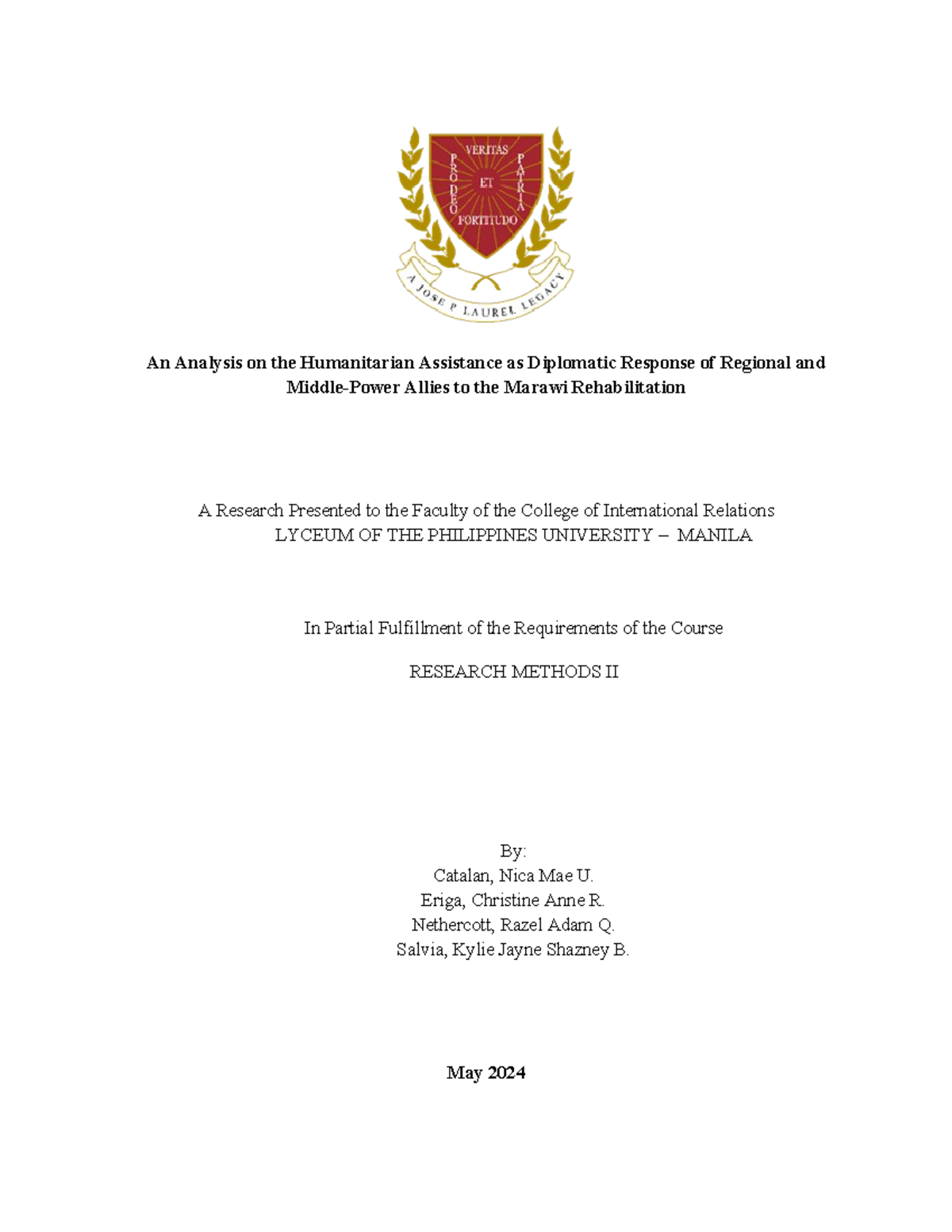 An Analysis on the Humanitarian Assistance as Diplomatic Response of ...