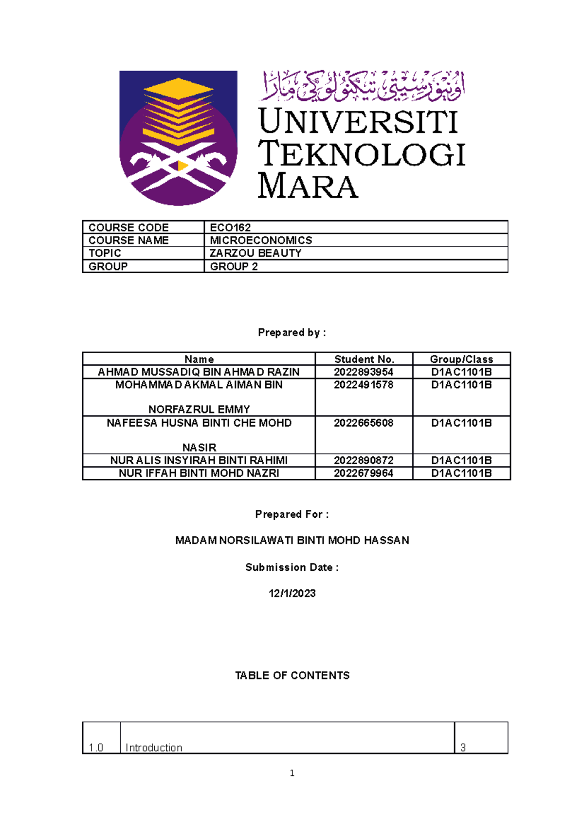 ECO Assignments - ECO162 ASSIGNMENT - COURSE CODE ECO COURSE NAME MICROECONOMICS TOPIC ZARZOU ...