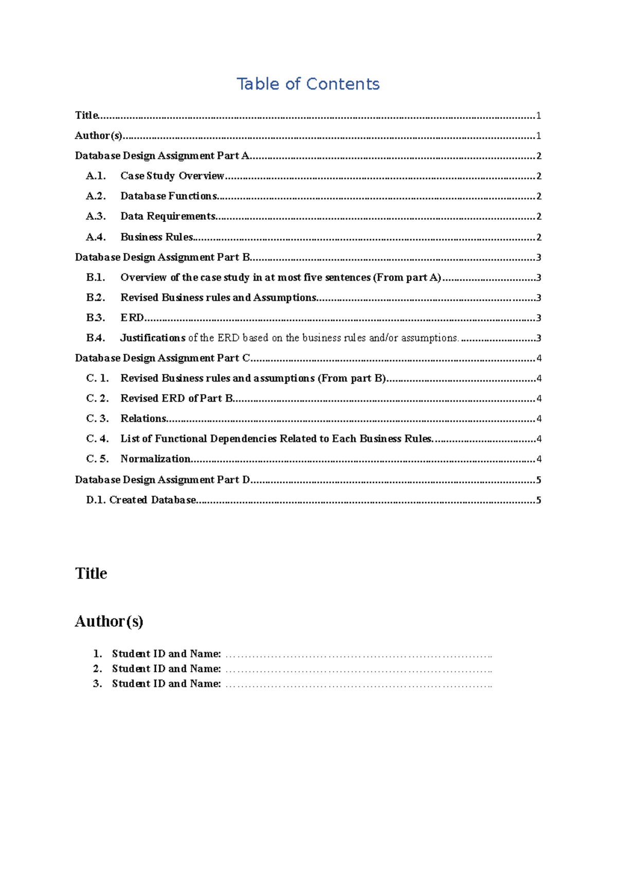 0-Assignment Template A2021 - Table of Contents - Studocu