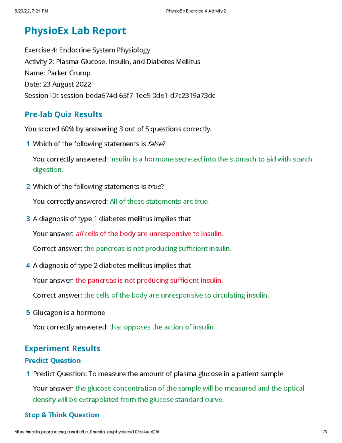 Physio Ex Exercise 4 Activity 2 - Experiment Results Predict Question ...