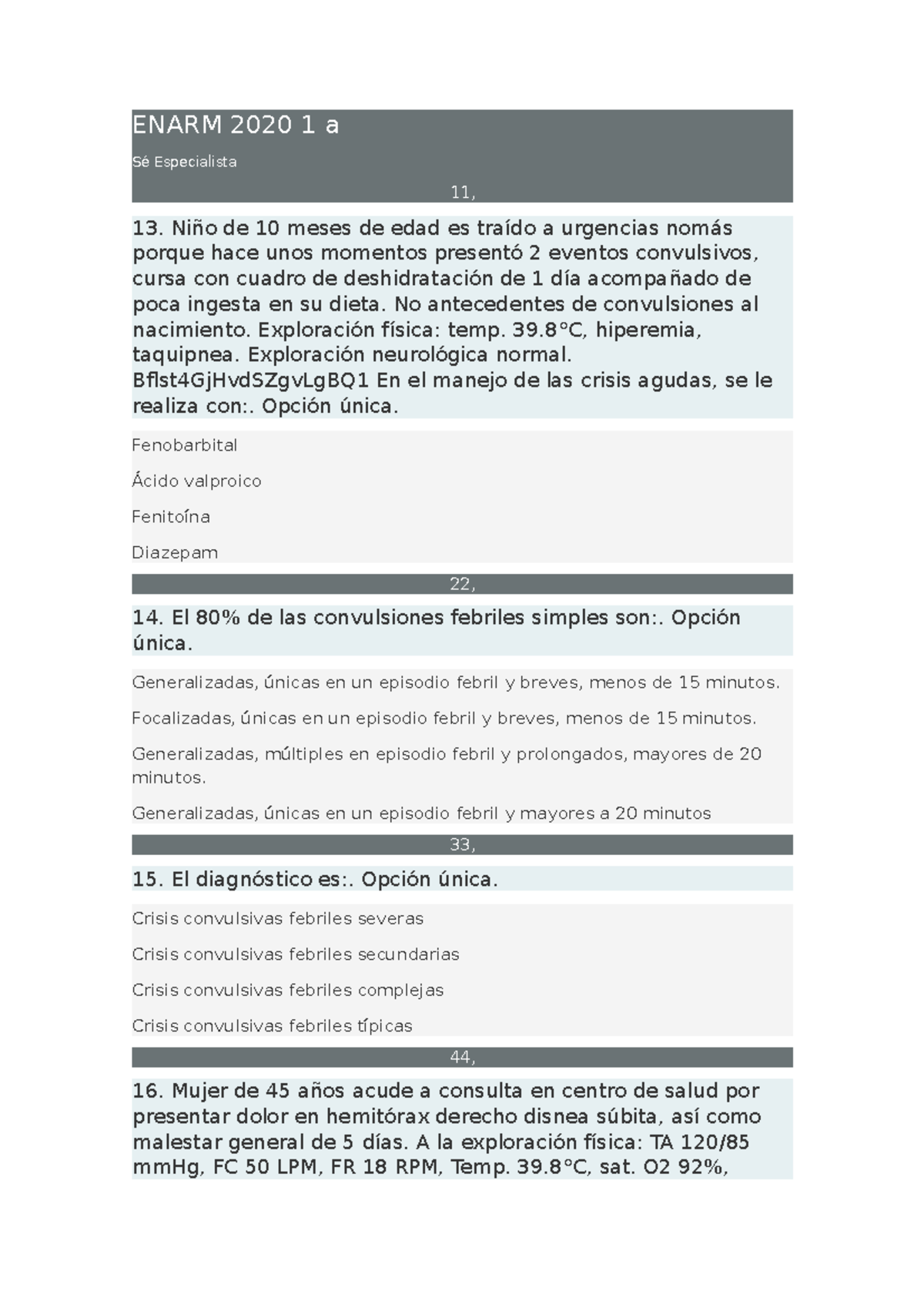 1.- Examen Enarm 2020 Parte 1 y 2 - ENARM 2020 1 a Sé Especialista 11 ...