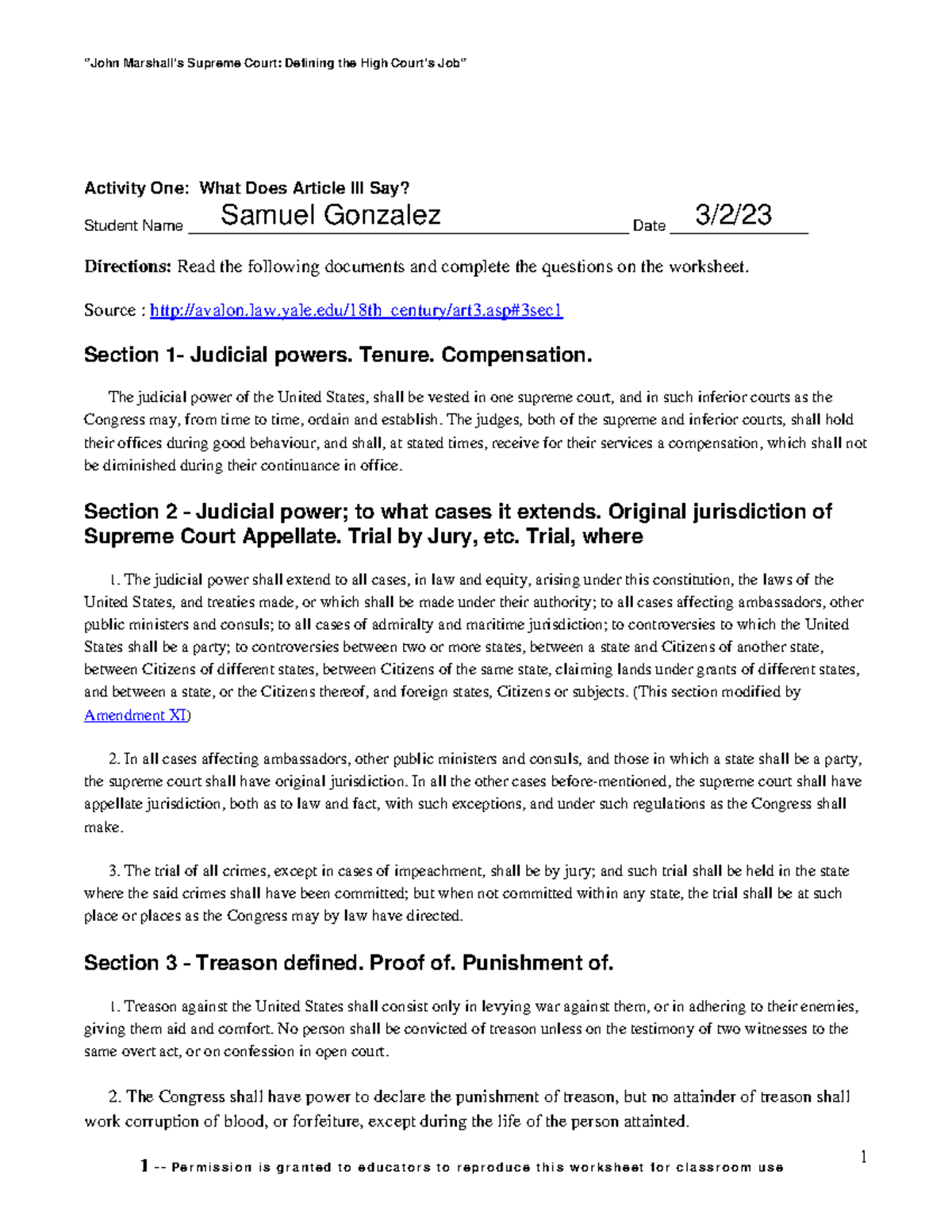 Samuel Gonzalez Activity 1 - ”John Marshall’s Supreme Court: Defining ...