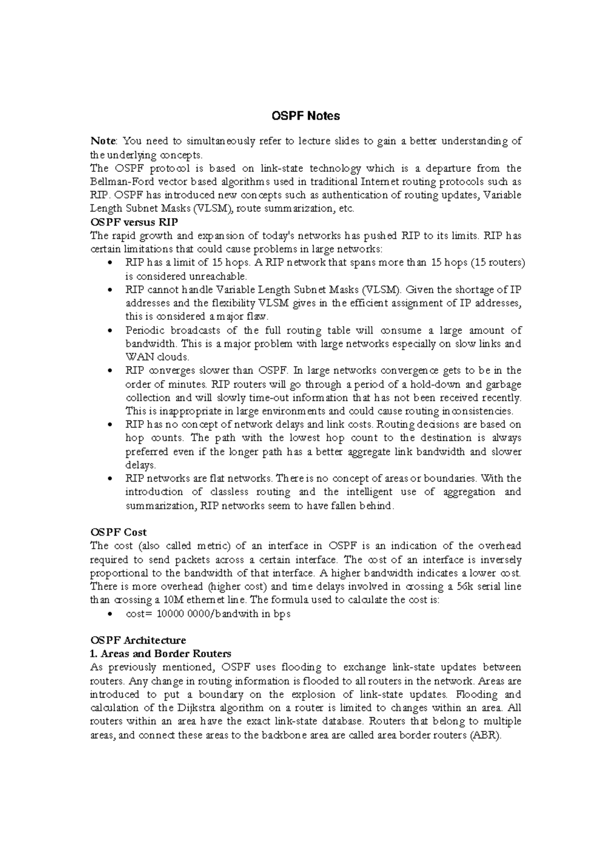 Ospfnotes - OSPF Notes Note: You need to simultaneously refer to ...
