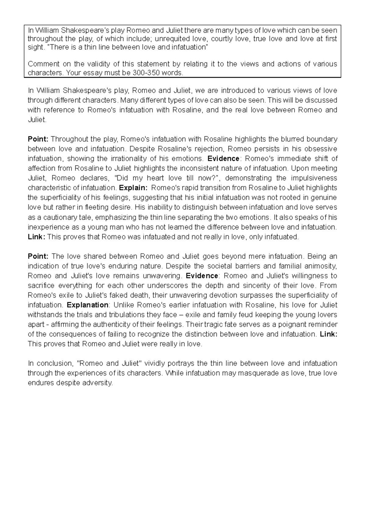 PEEL essay example R&J - In William Shakespeare’s play Romeo and Juliet ...