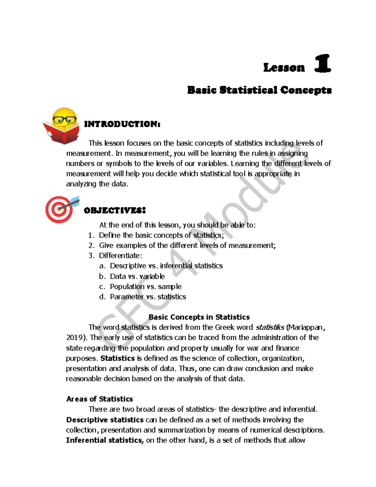 Lesson-1 Basic-Concepts-in-Statistics - INTRODUCTION: OBJECTIVES: Lesson 1 Basic Statistical ...