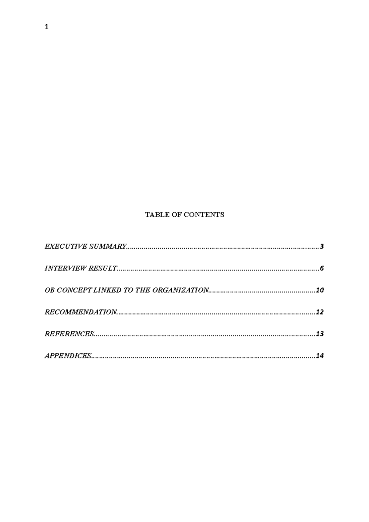 Studococument - assignment - TABLE OF CONTENTS EXECUTIVE - Studocu