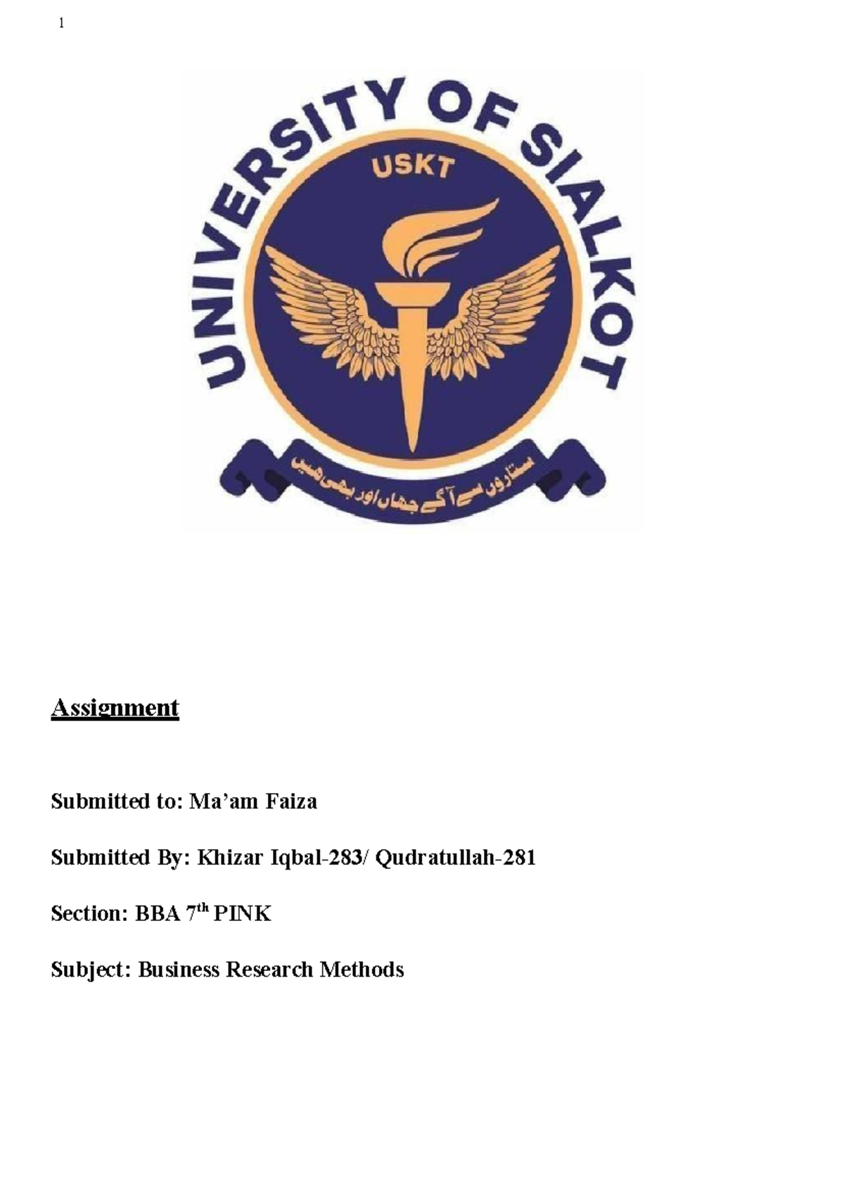 Khizar-qudratullah BRM (1) jhgjkhjfg - Assignment Submitted to: Ma’am ...