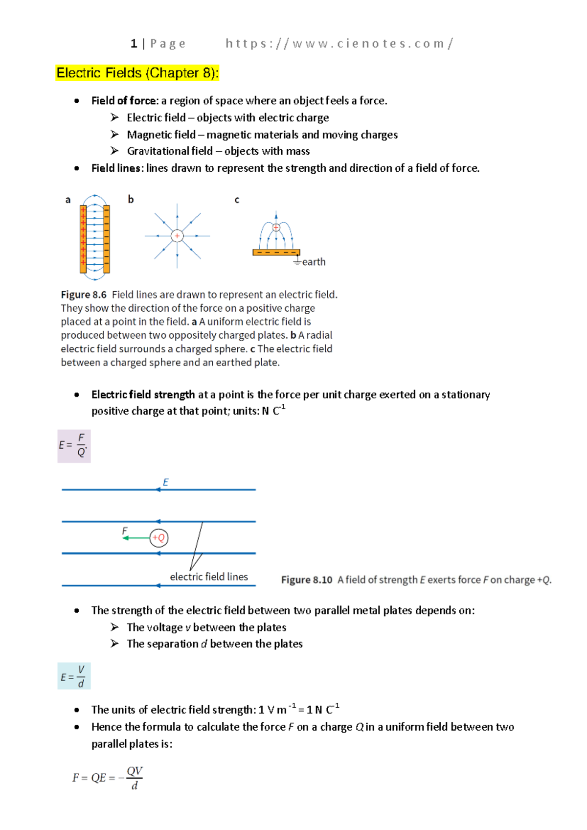 Notes-1 - notes on electricity and waves - Electric Fields (Chapter 8 ...