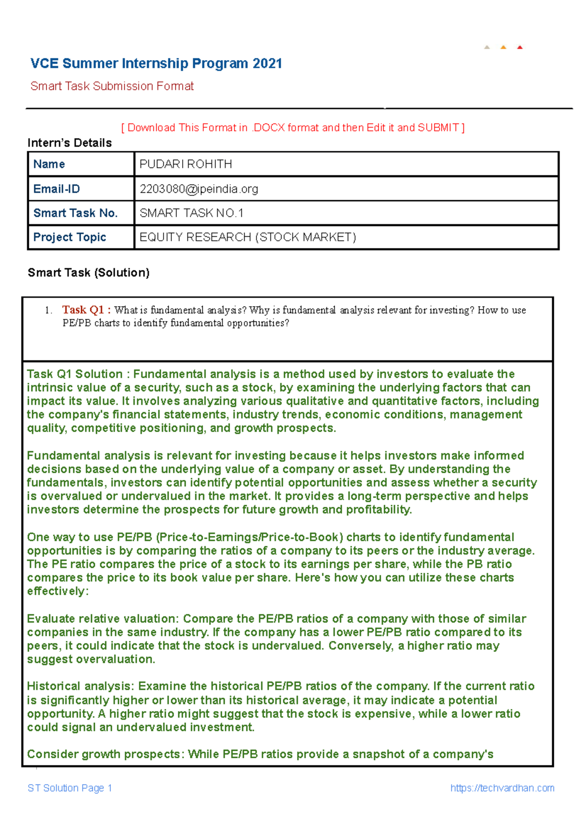 Smart Task Submission Format - DOCX format and then Edit it and SUBMIT ...