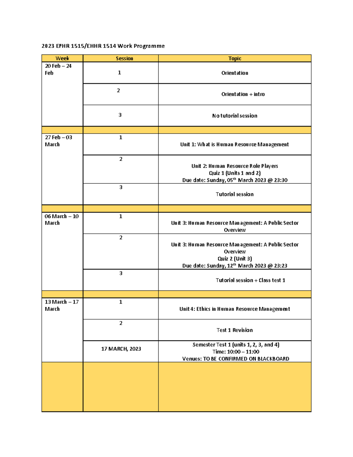 2023 EHHR1514 Work Programme - 2023 EFHR 1515/EHHR 1514 Work Programme ...