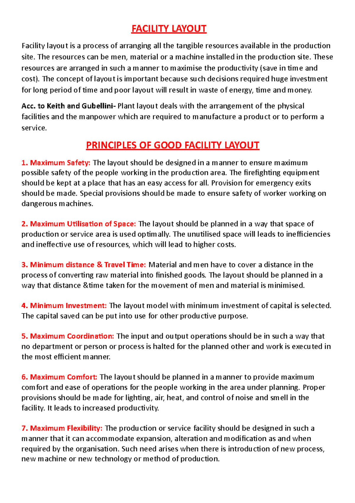 Facility Layout Principles - FACILITY LAYOUT Facility layout is a ...
