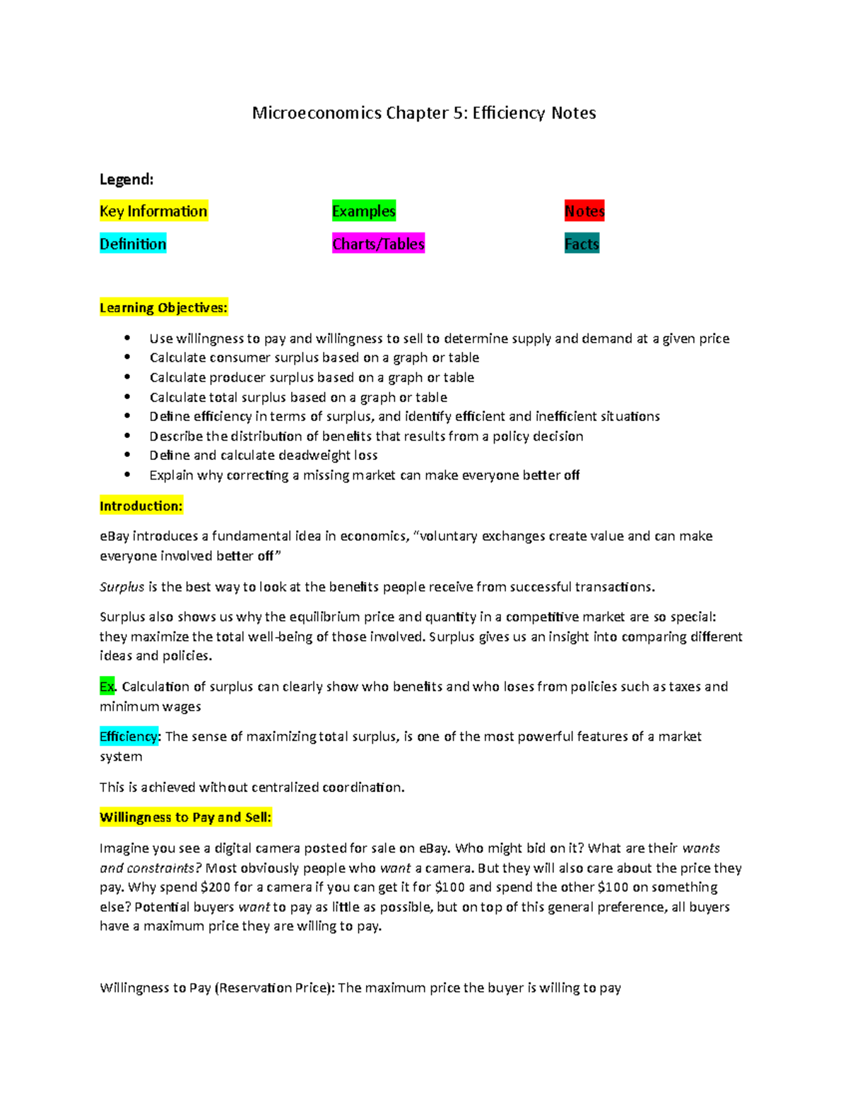 Microeconomics Chapter 5 Efficency Notes - Microeconomics Chapter 5 ...