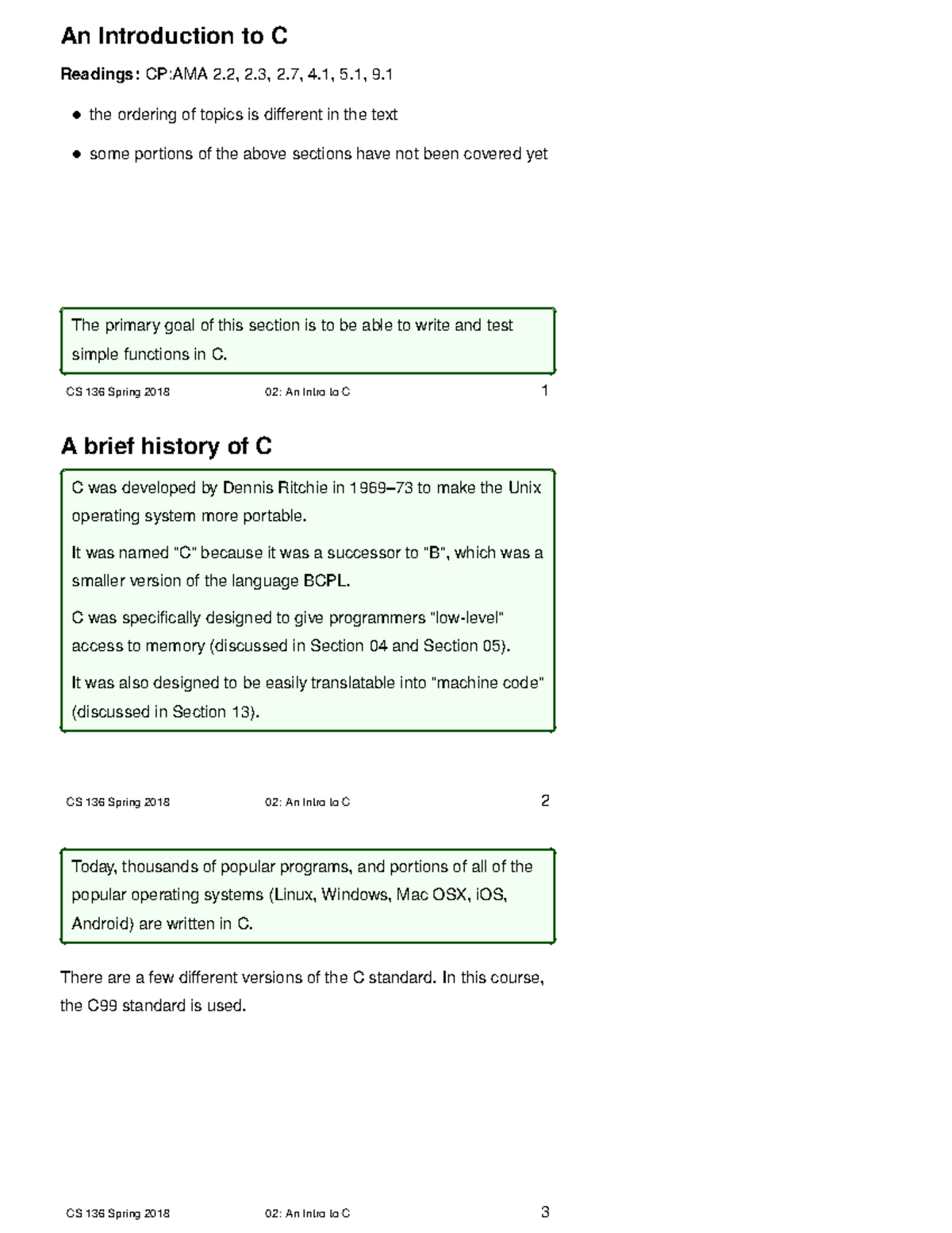 Cs-4 - Lecture notes - An Introduction to C Readings: CP:AMA 2, 2, 2, 4 ...