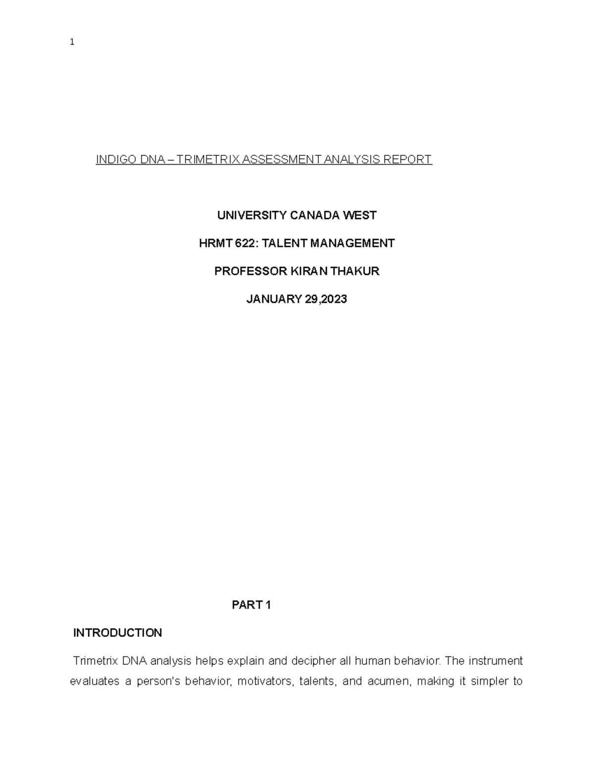 Indigo Assessment Final Draft - INDIGO DNA – TRIMETRIX ASSESSMENT ...