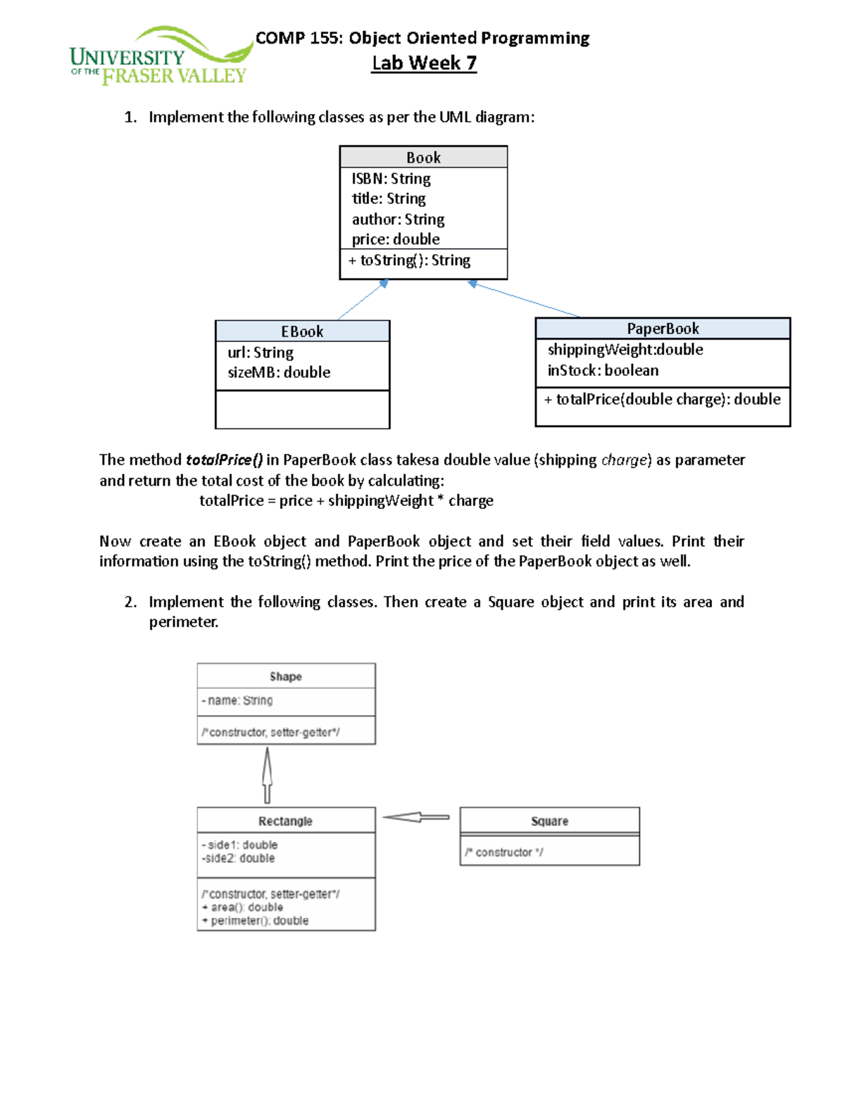 Lab Week 7 Reflects The Weeks Content With A Demonstration Task And One Or More Mandatory 