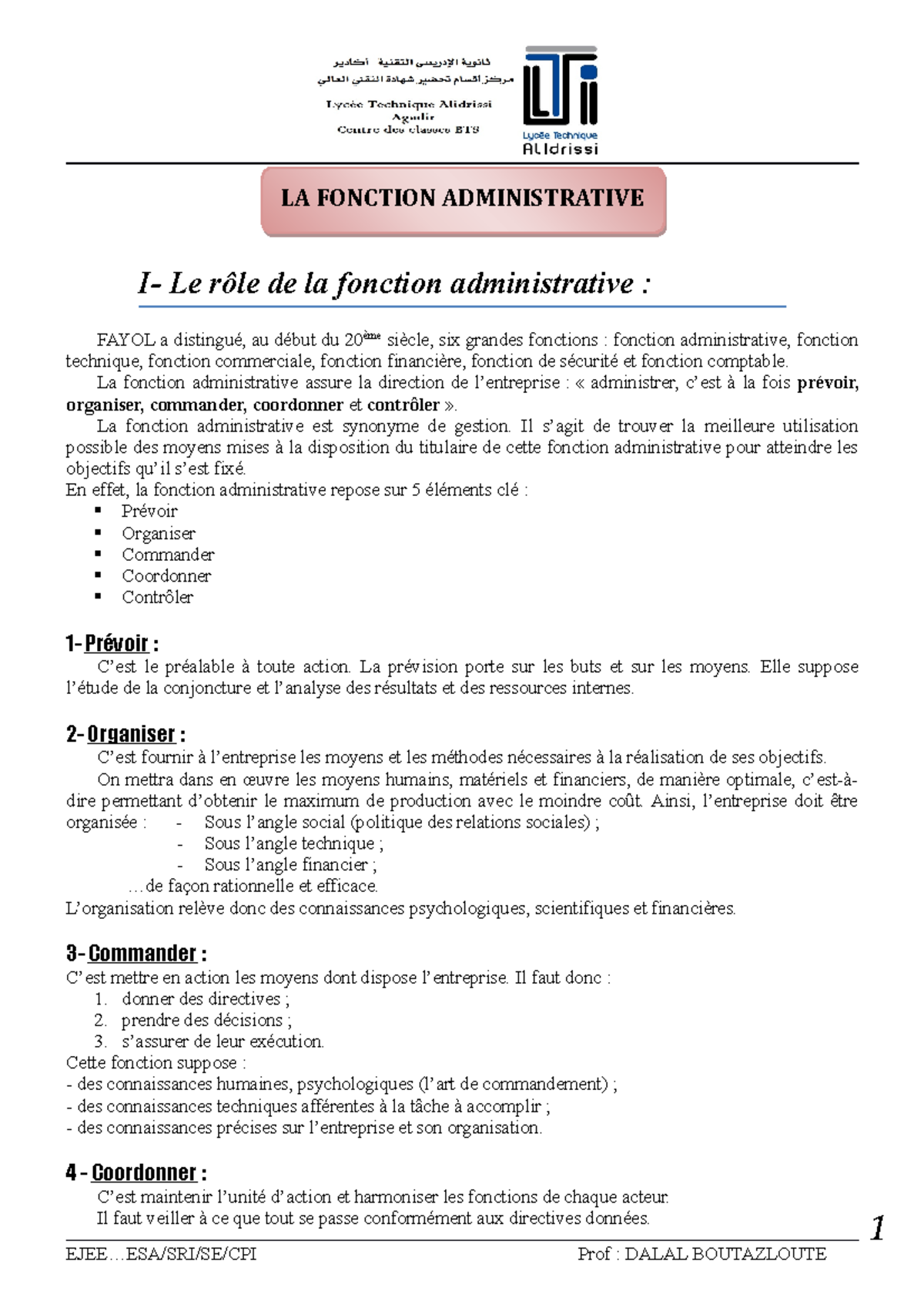 LA Fonction Administrative - LA FONCTION ADMINISTRATIVE I- Le rôle de ...