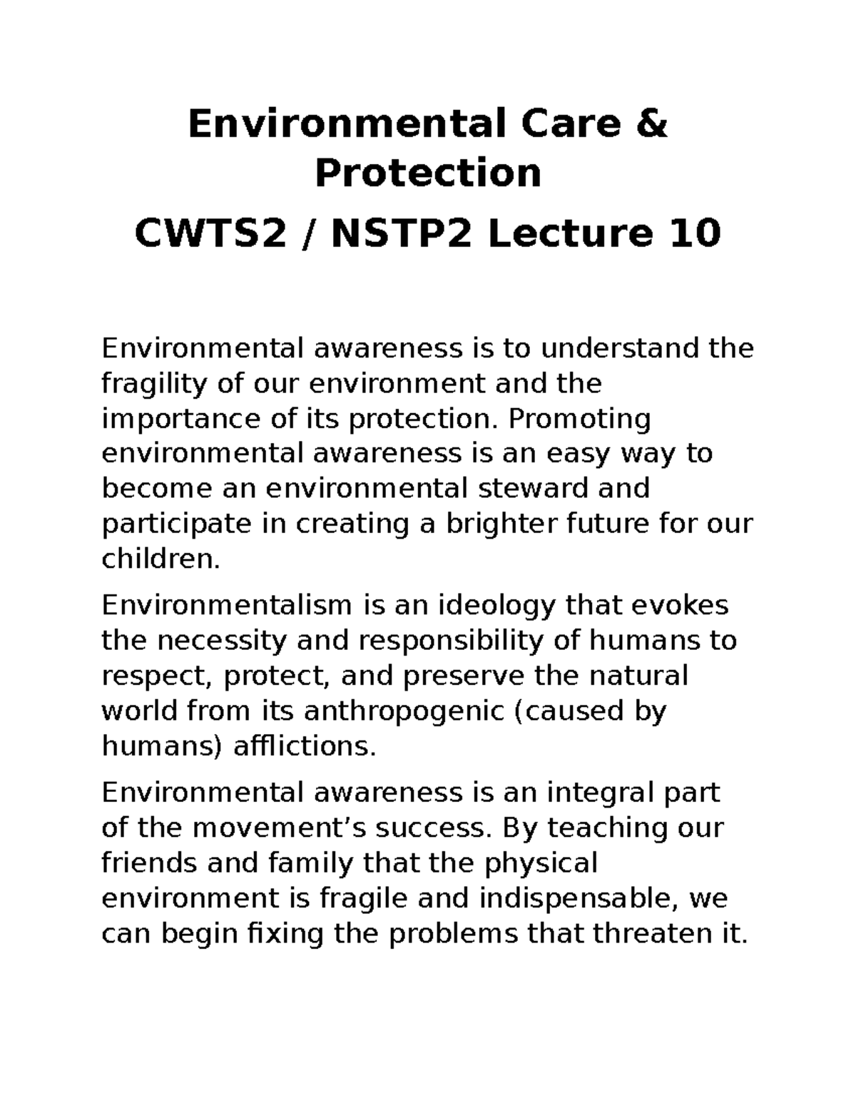 Environmental Care and Protection - Environmental Care & Protection ...