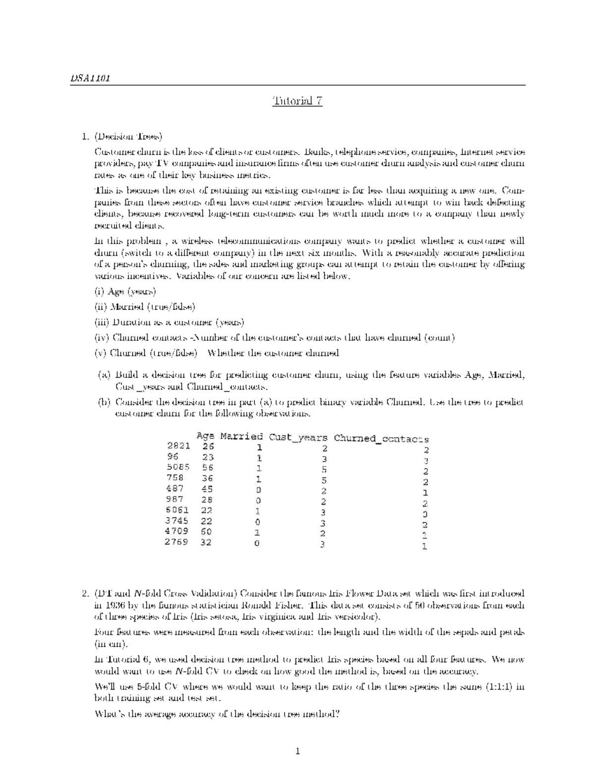 Tutorial 07 Qn Dsa Tutorial 7 Decision Trees Customer Churn Is The Loss Of Clients Or