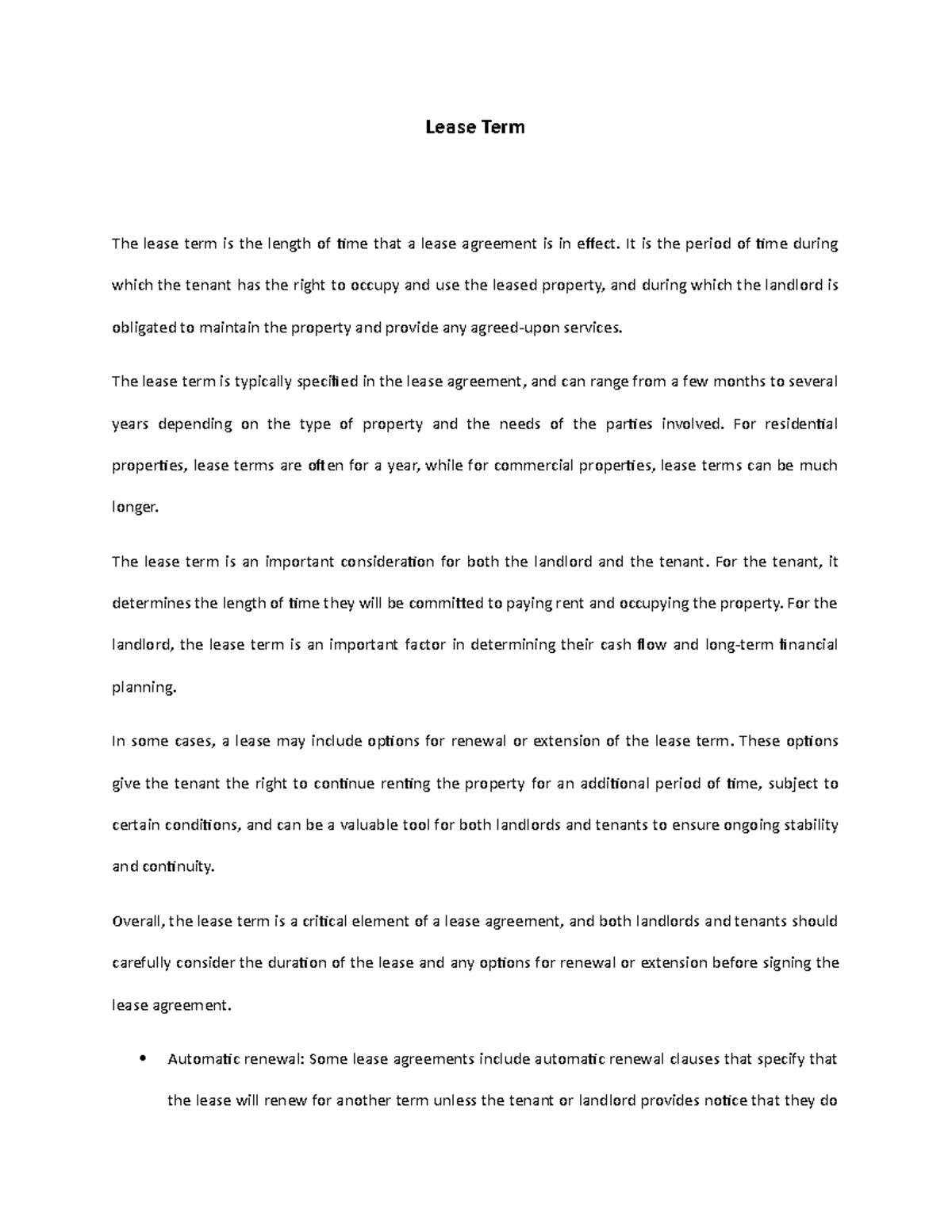 Lease Term - Lease Term The lease term is the length of time that a ...