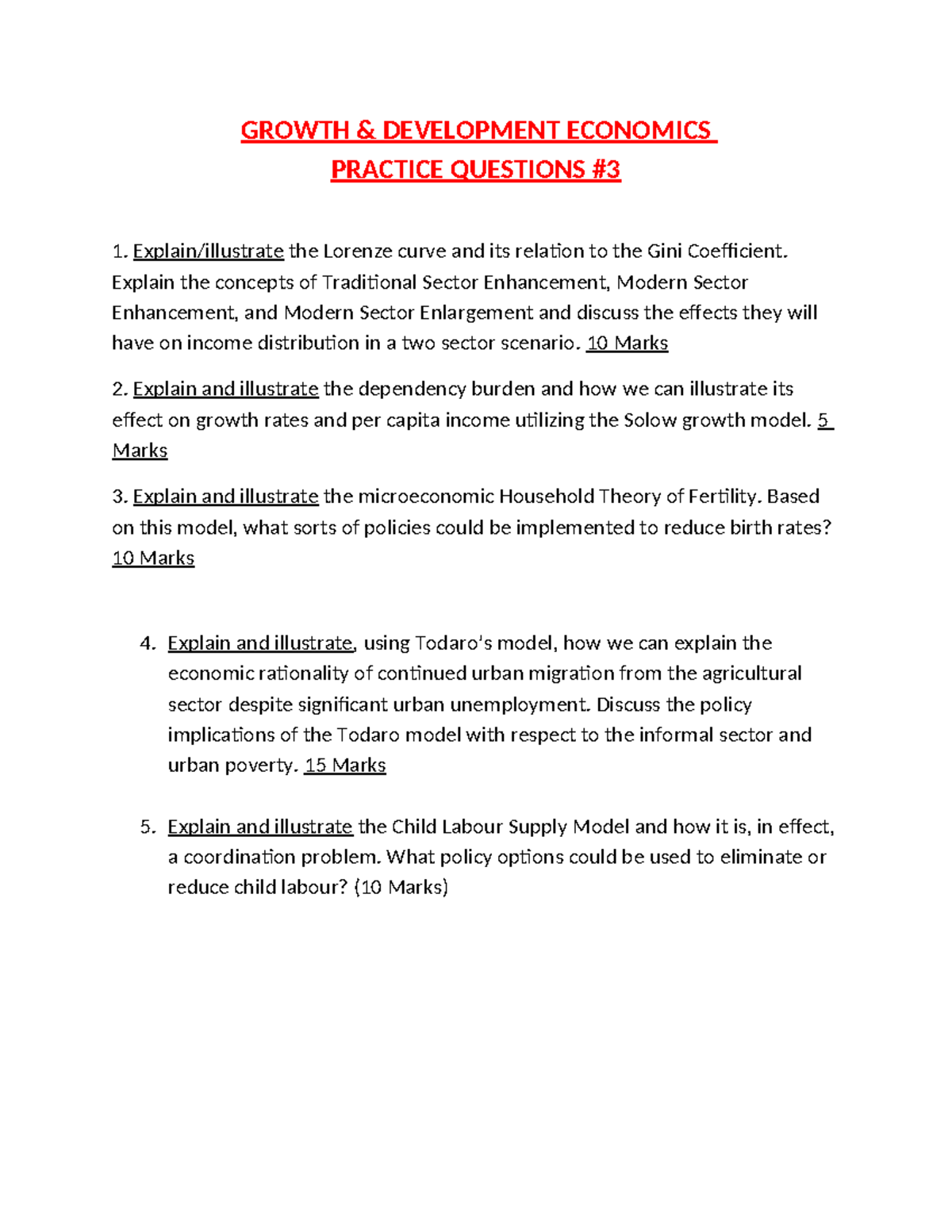 Practice Questions #3 - GROWTH & DEVELOPMENT ECONOMICS PRACTICE ...