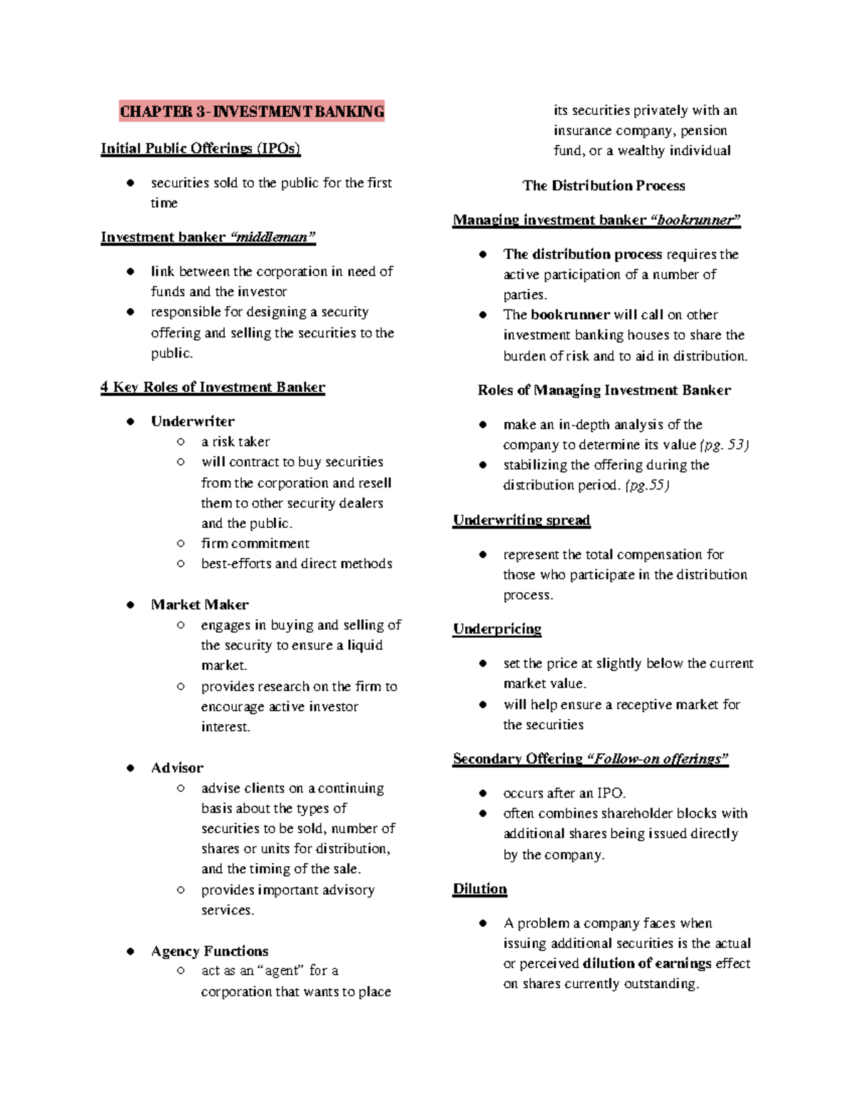 Finmar finals - Lecture for Financial Markets - CHAPTER 3- INVESTMENT ...