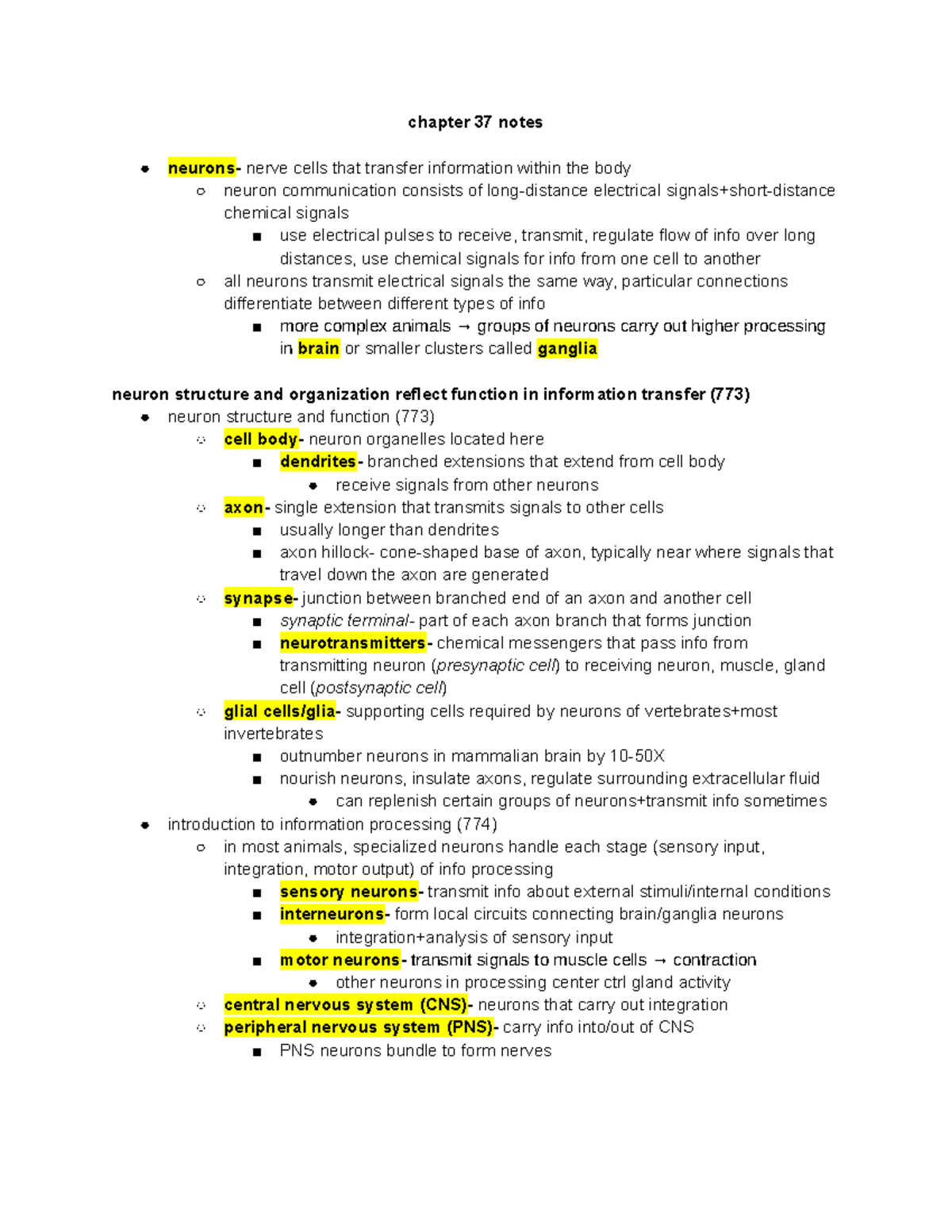 Chapter 37 notes - ap bio ch 40 - chapter 37 notes neurons- nerve cells ...