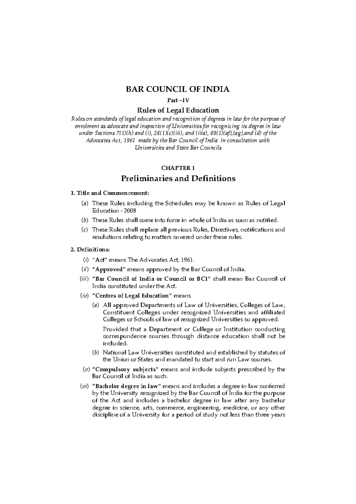 BCIRules Part IV - Bar - BAR COUNCIL OF INDIA Part –IV Rules of Legal ...
