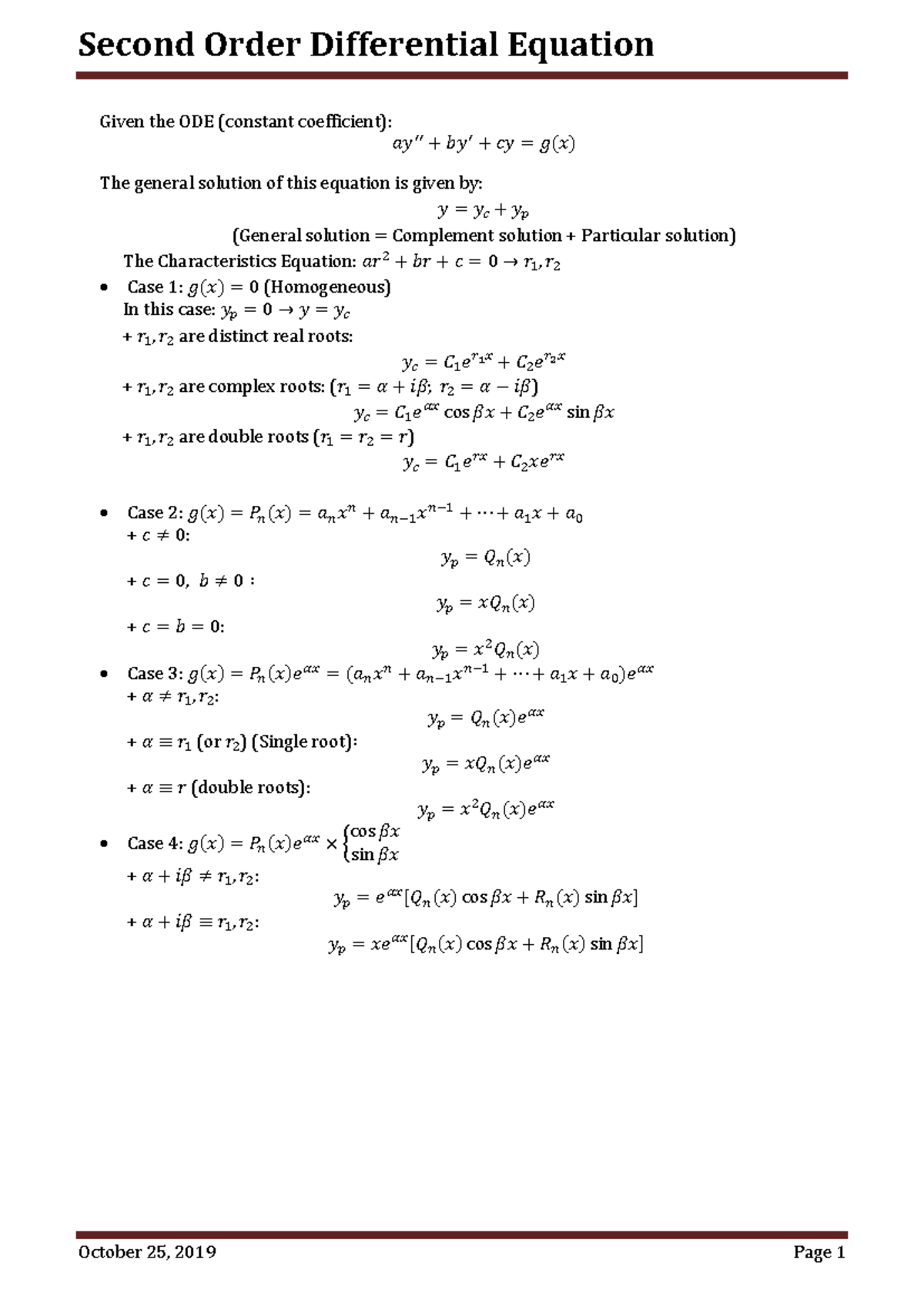 Second order DE - Second Order Differential Equation October 25, 2019 ...