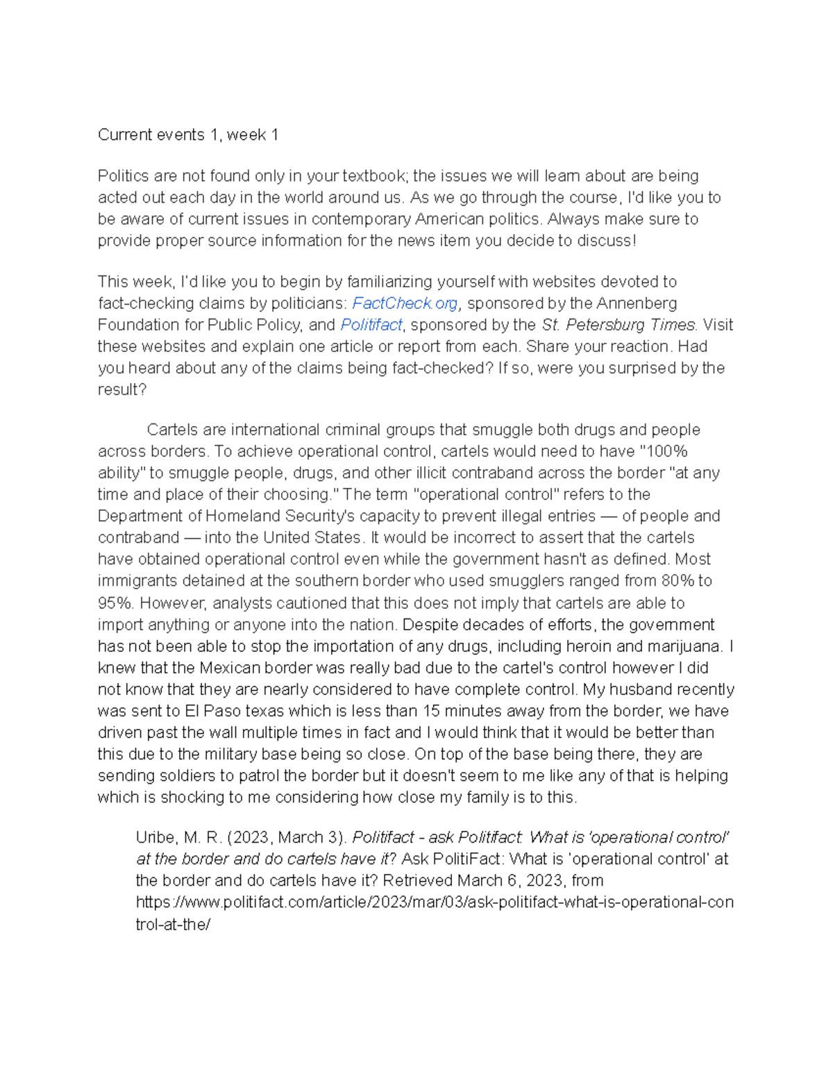 POSC 111 Current events - Google Docs - Current events 1, week 1 ...