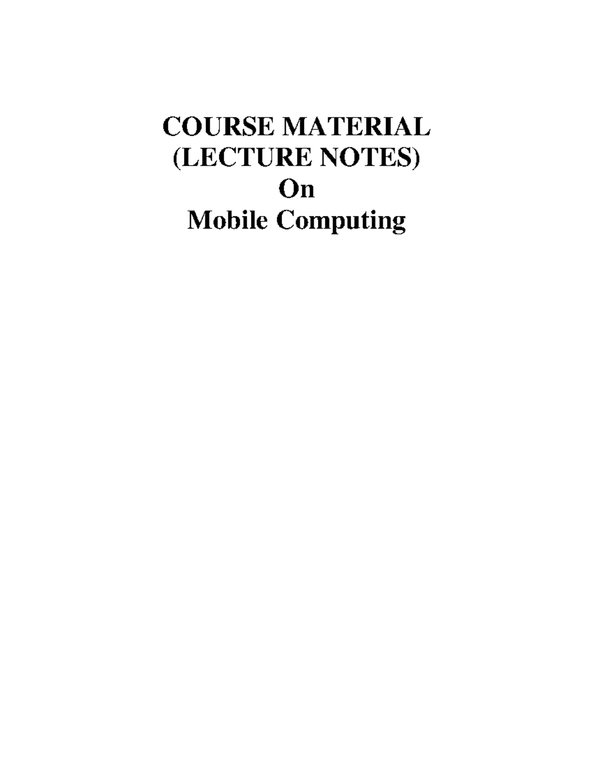 Mobile Computing - COURSE MATERIAL (LECTURE NOTES) On Mobile Computing ...