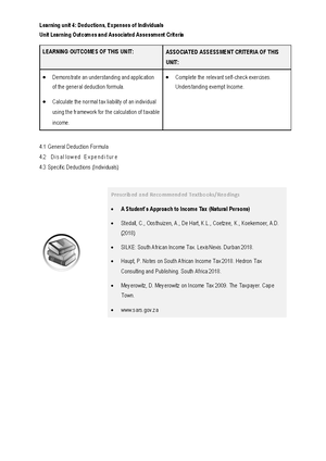 Learning Unit 1 General Overview on Income Tax - explain how income tax ...