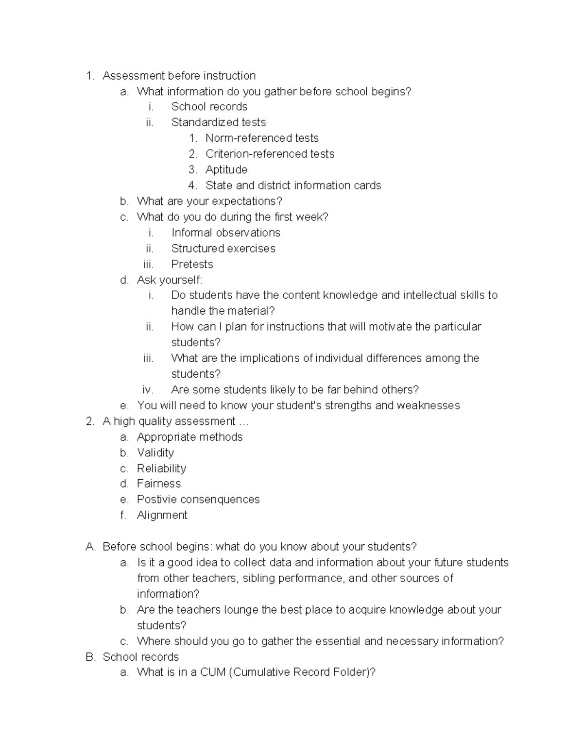 Assessment before instruction - 1. Assessment before instruction a ...