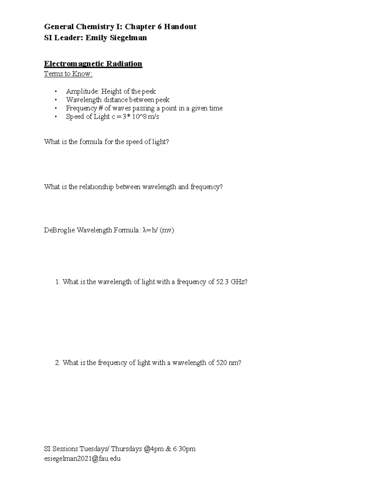 SI Sheet #6 - Helps with test #3 - SI Leader: Emily Siegelman ...