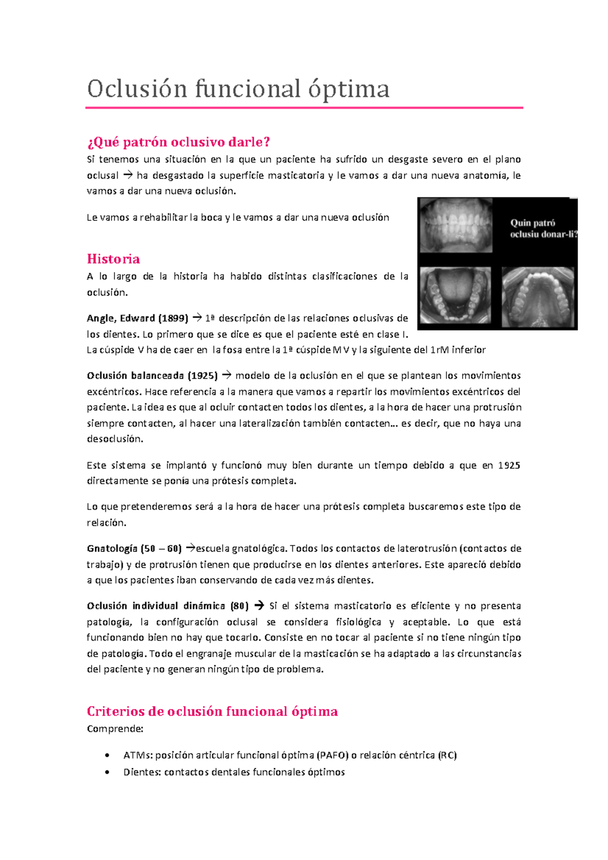Oclusión funcional óptima - Oclusión funciónal óptima ¿Qué patrón ...