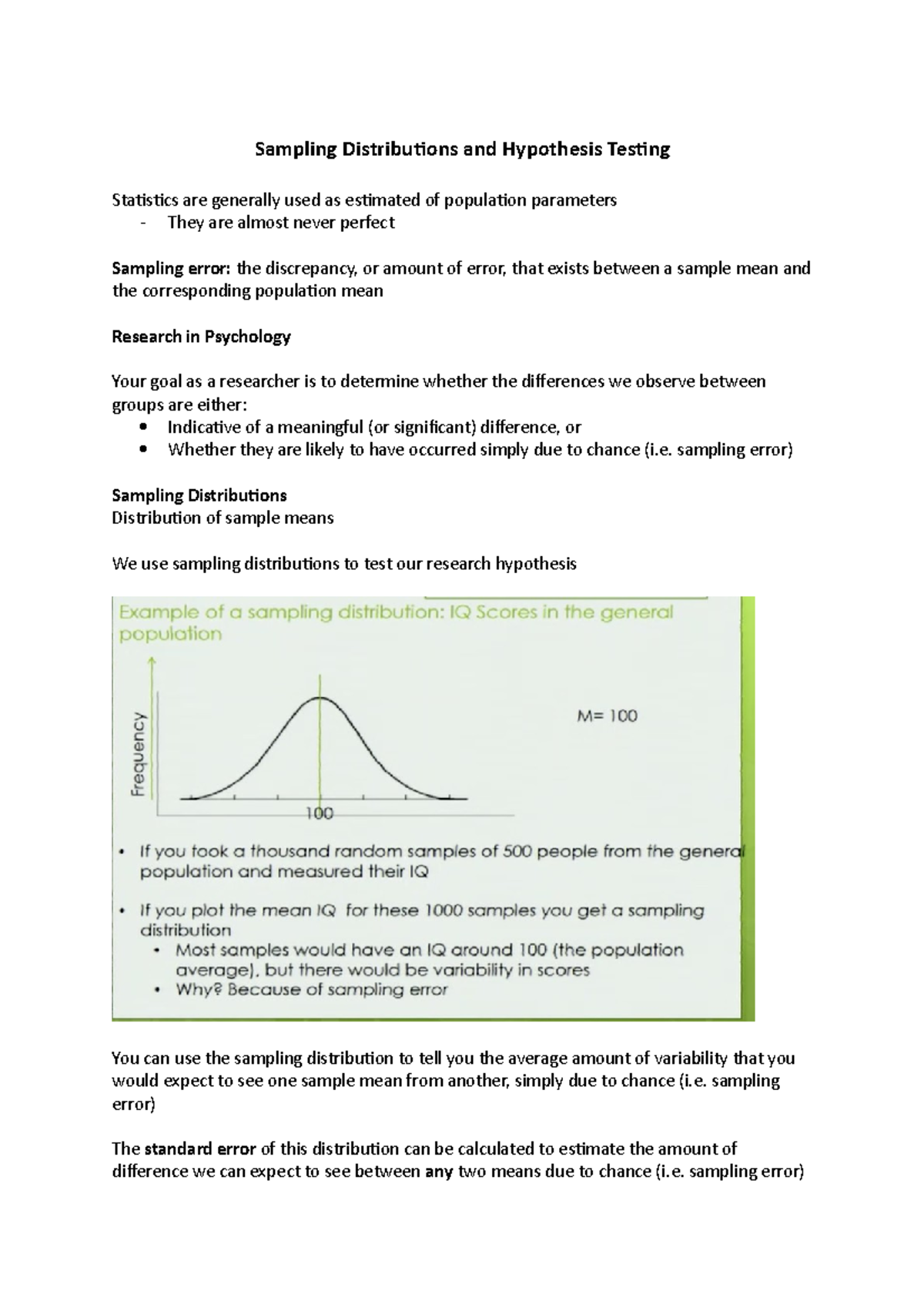 Week 3 - Sampling Distributions and Hypothesis Testing - Sampling ...